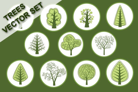 Set of the vector trees (34229) | Illustrations | Design Bundles