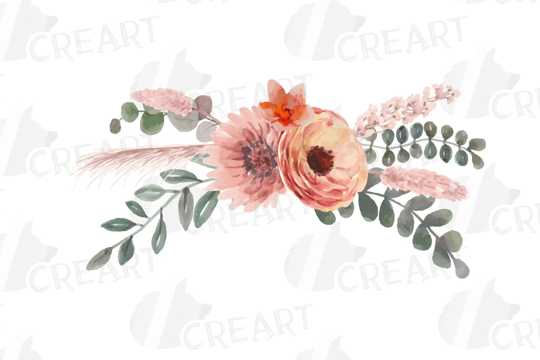 Rust and blush pink bridal bouquets decor collection clipart (1148638 ...