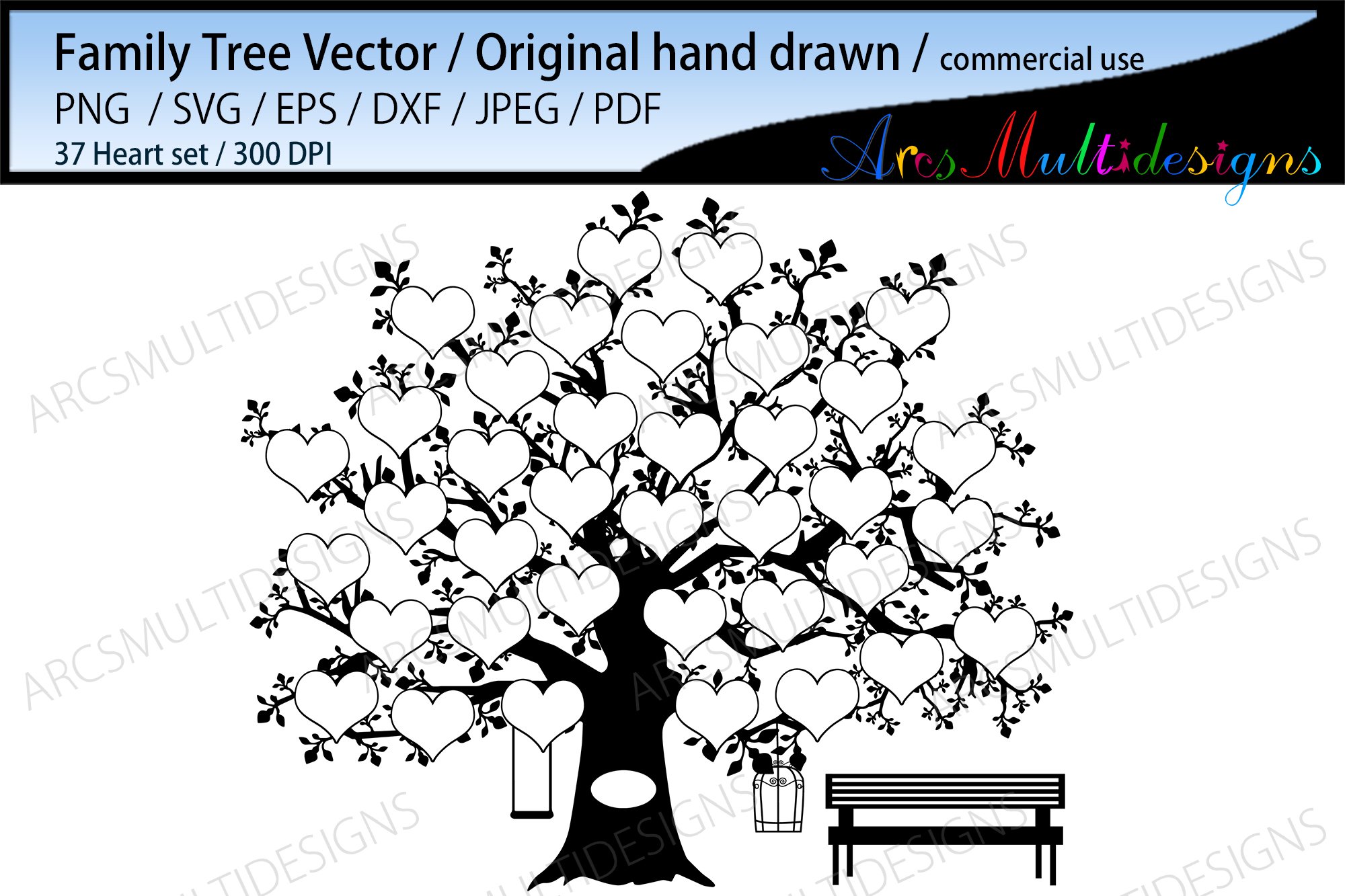 37 heart Family tree template (1110347) | Illustrations | Design Bundles