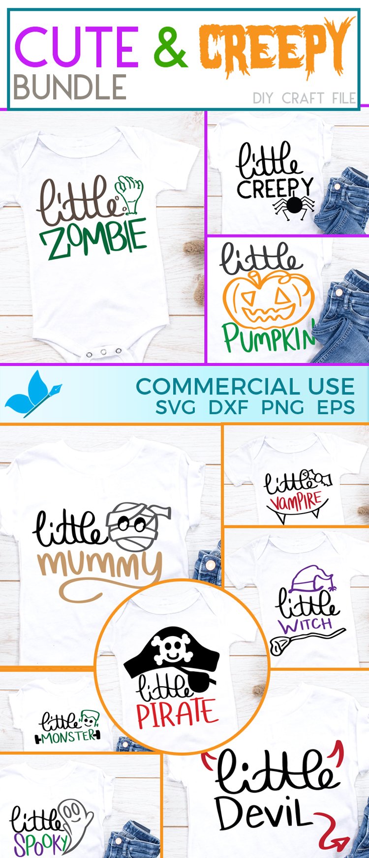 Cute and Creepy Kids Halloween SVG Bundle (295191) | Hand Lettered ...