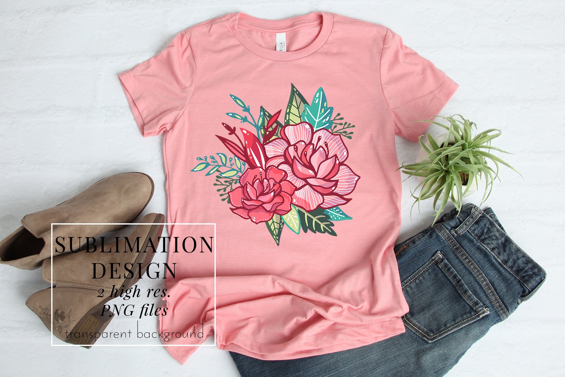 floral bouquet 1 sublimation design, PNG t-shirt design pink (269247 ...