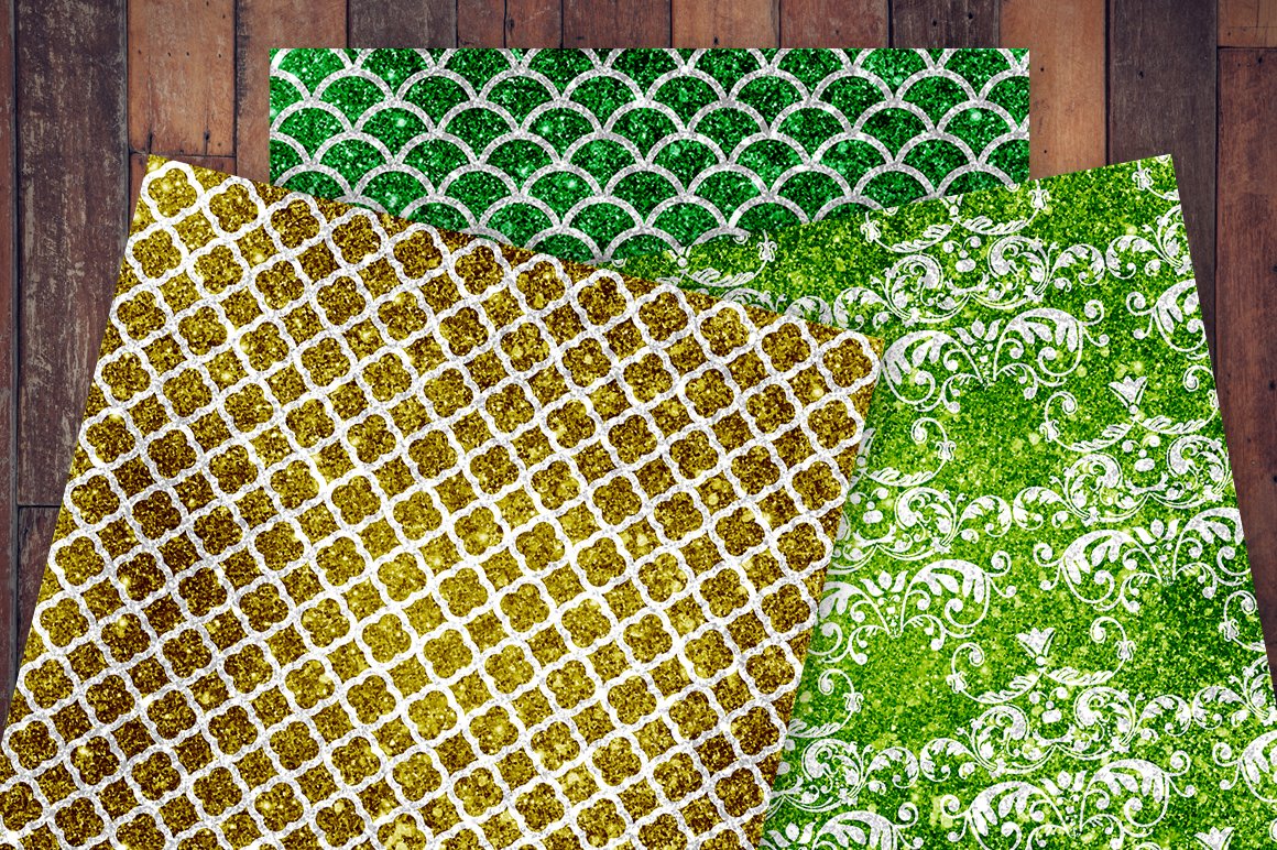 Patterned Yellow and Green Glitter Digital Paper (15370) | Backgrounds ...