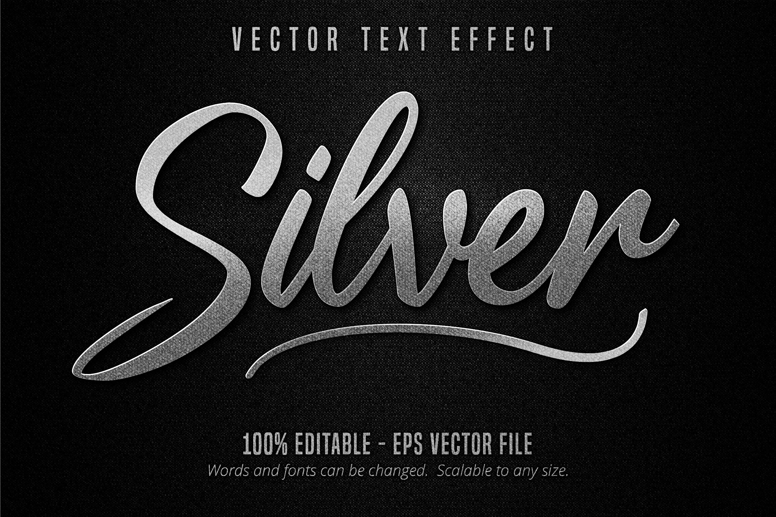 Metallic silver editable text effect on black canvas (838871 ...
