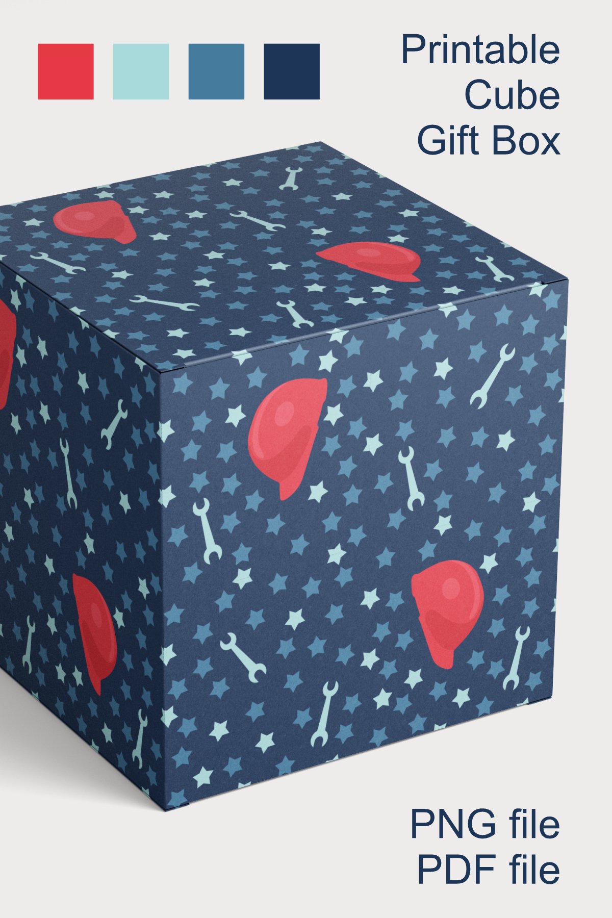 Printable Dark Blue Cube Box for Small Labor's Day Favors