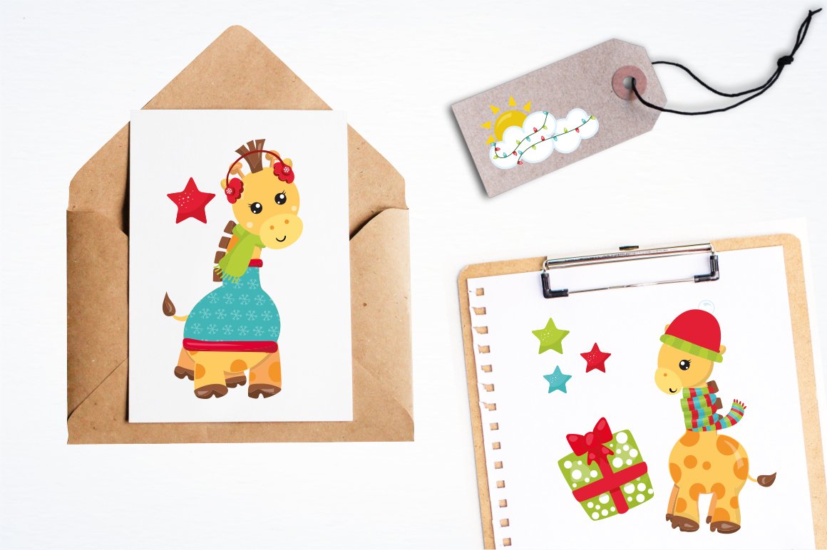 Christmas Giraffes graphics and illustrations