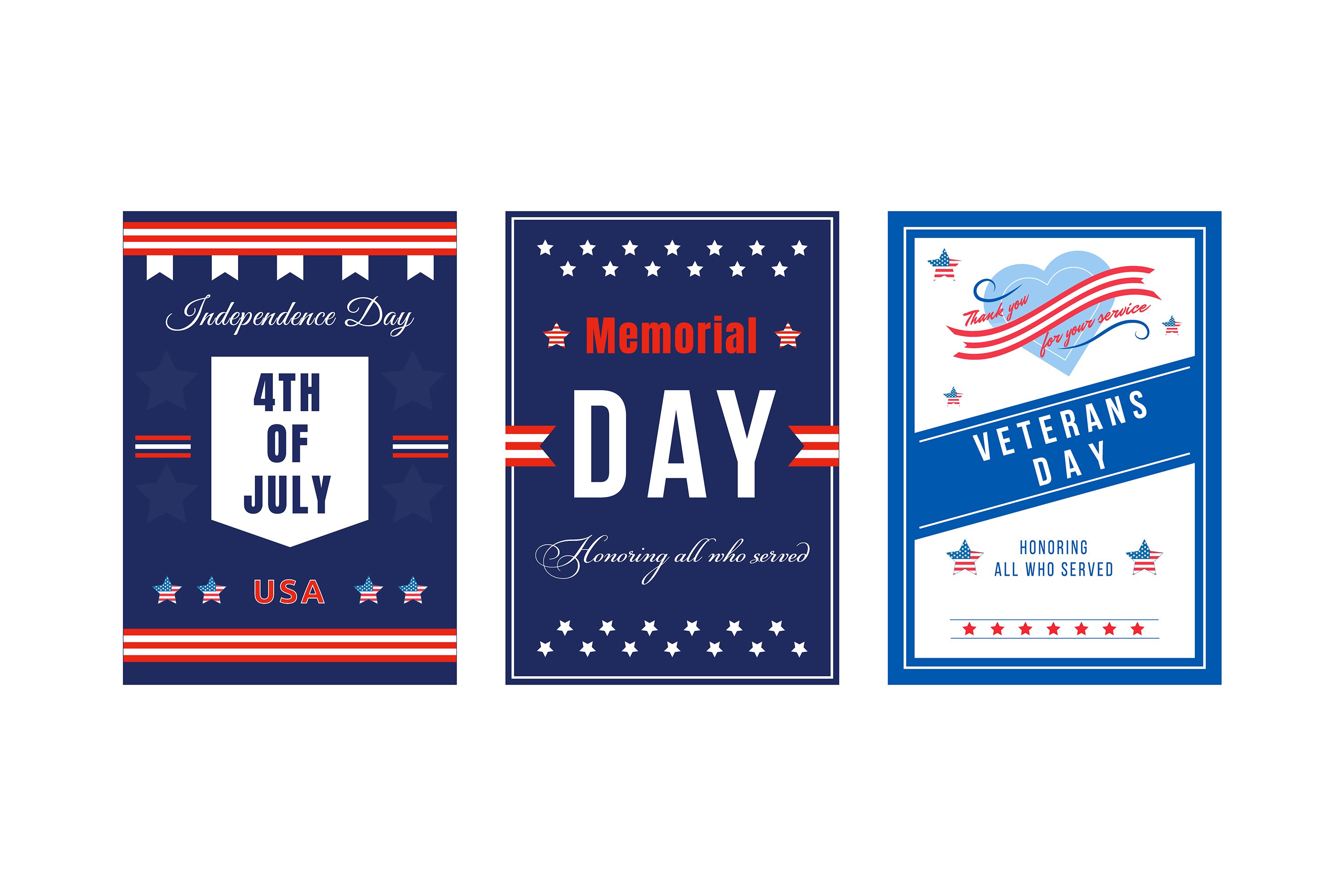 American national holiday poster flat vector templates set (922792 ...