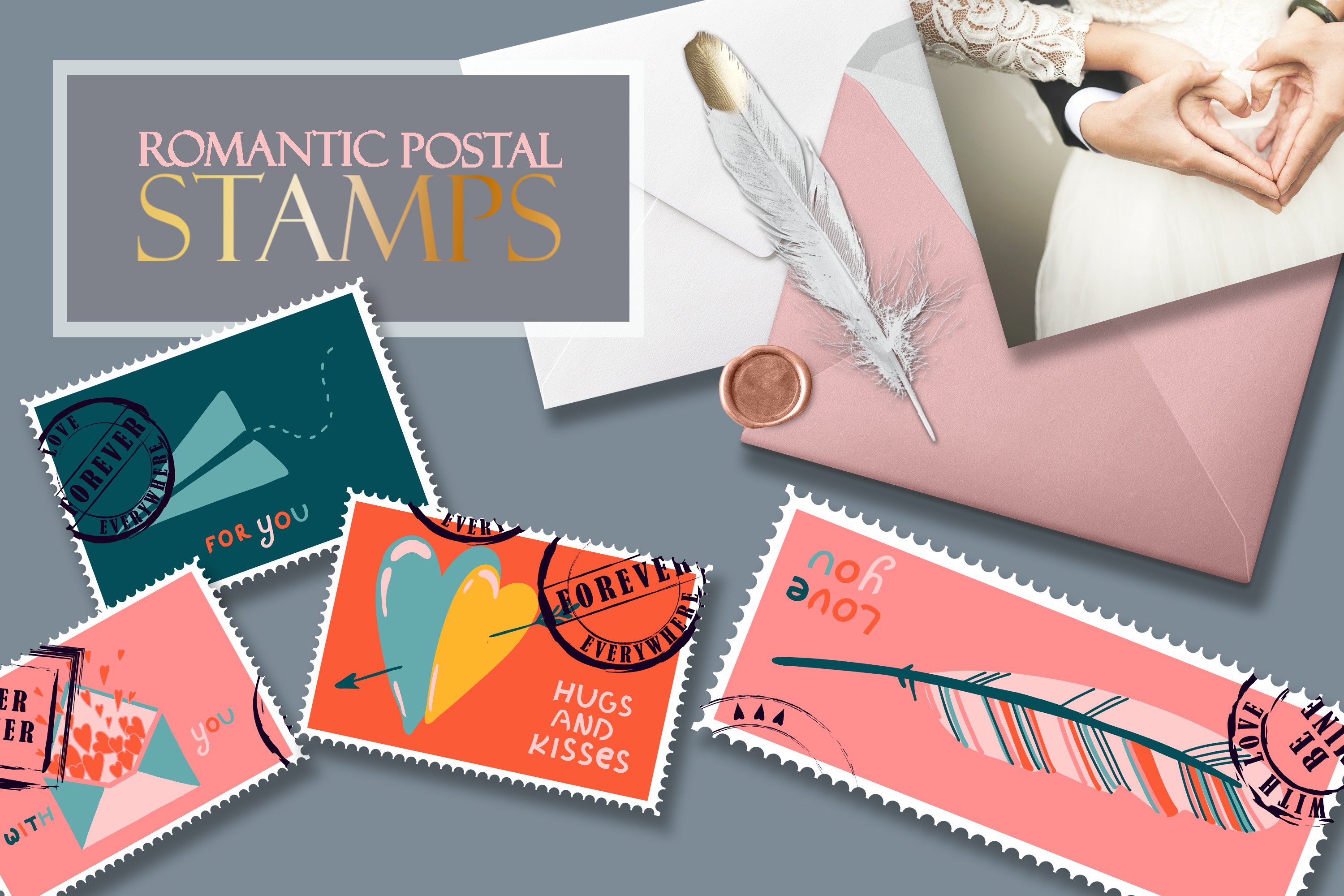 Postage stamps romantic for Valentine's Day (1078810) | Illustrations ...