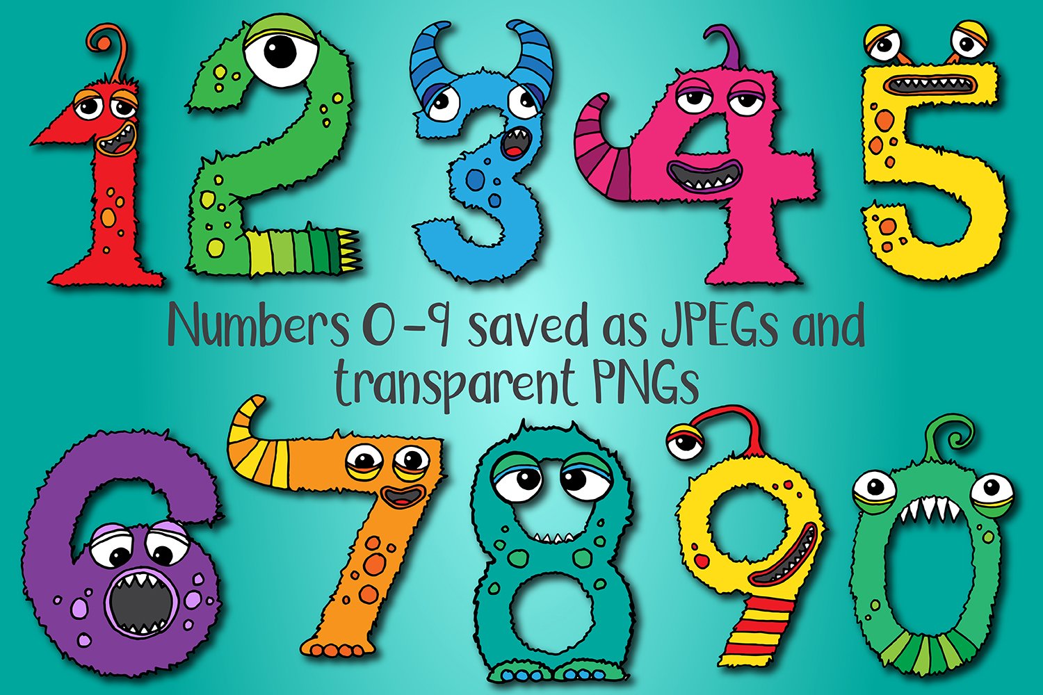 Furry Monster Numbers Hand Drawn Illustrations Clipart (281687 ...
