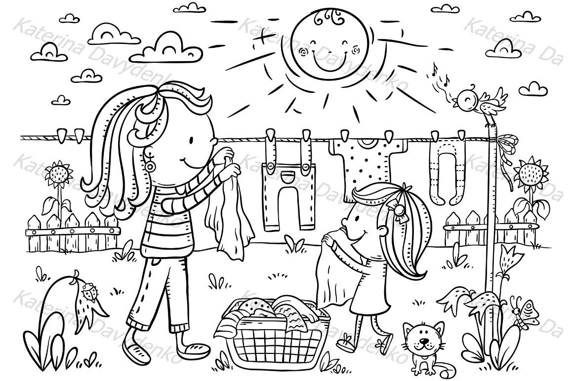 Family clipart. Little girl helping her mother (468322) | Illustrations ...