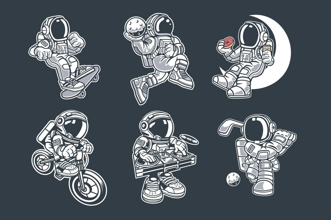 Astronaut Cartoon Character Vector Pack (268778) | Illustrations ...