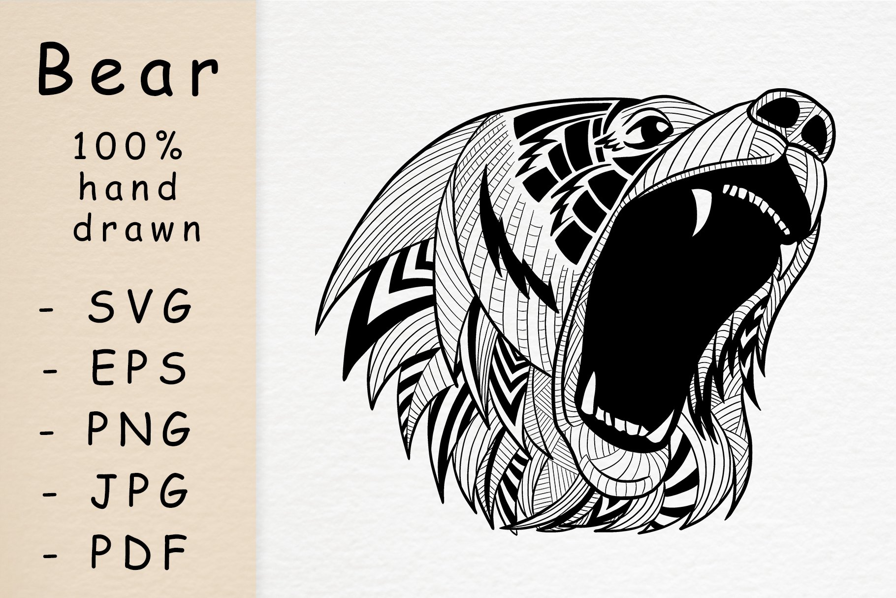 Hand drawn bear head with patterns