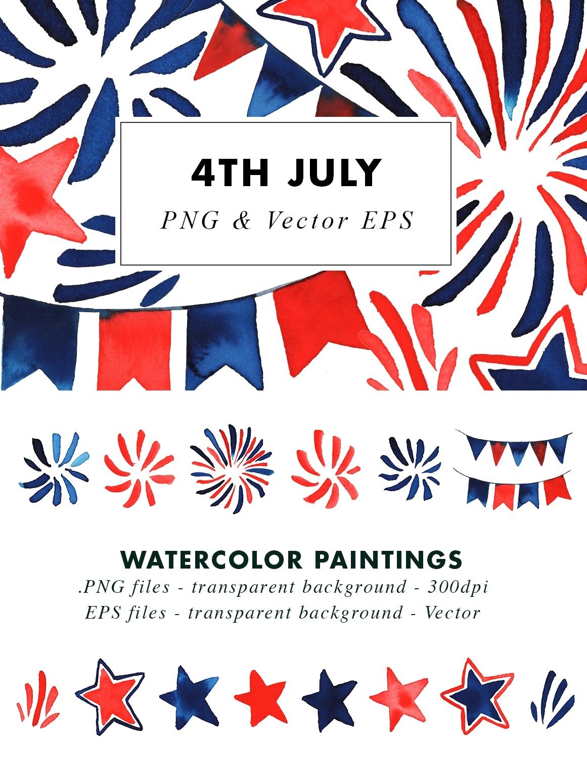 4th of July | Watercolor Illustrations Clip Art in PNG & EPS