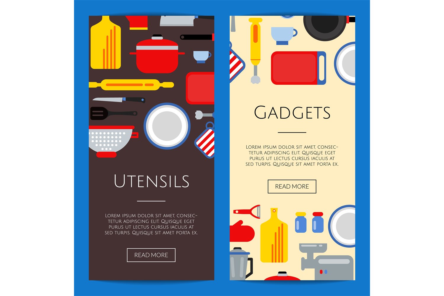 Vector flat style kitchen utensils banners illustration (845608 ...