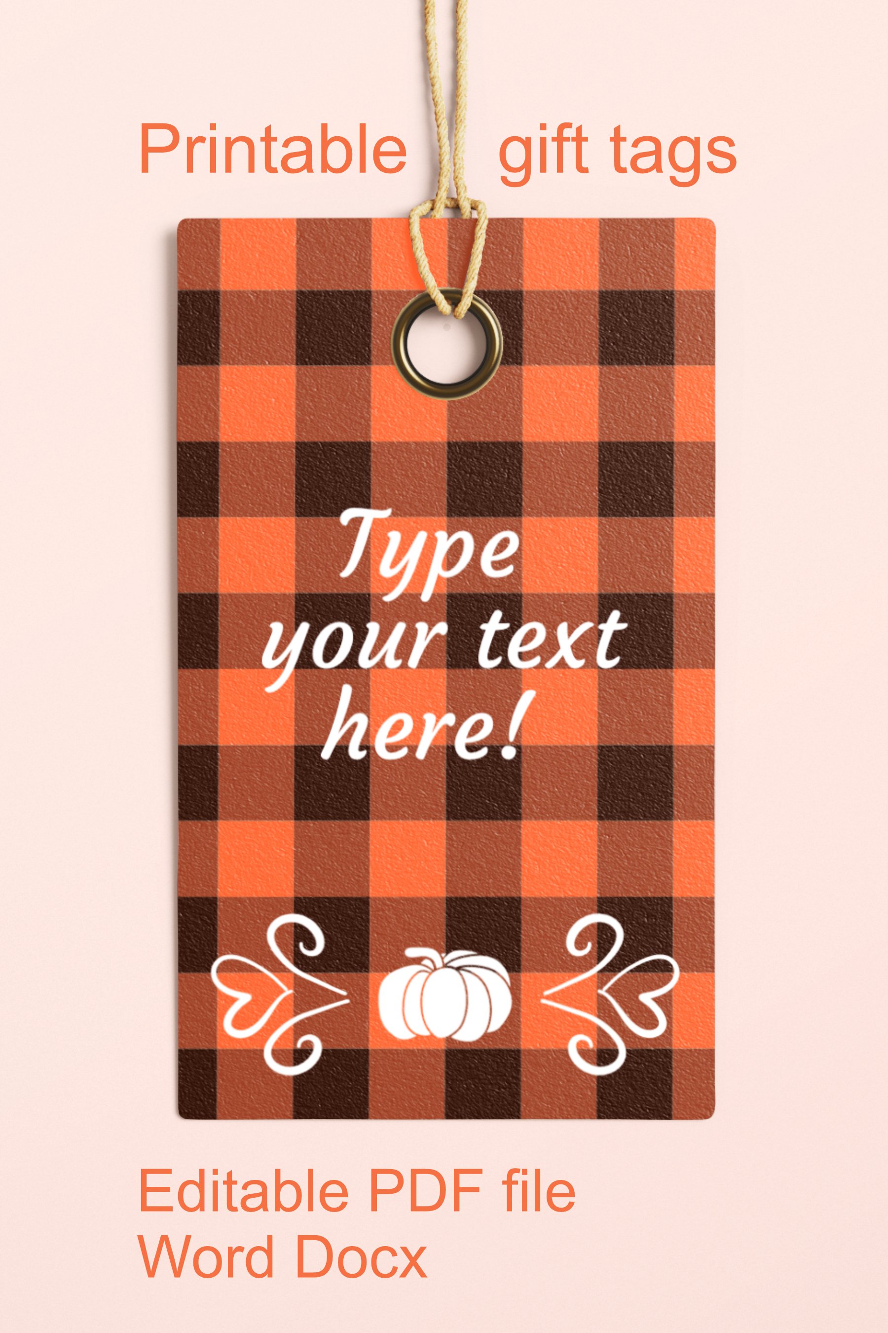Orange Checkered Fall Gift Tags Editable PDF Word Templates