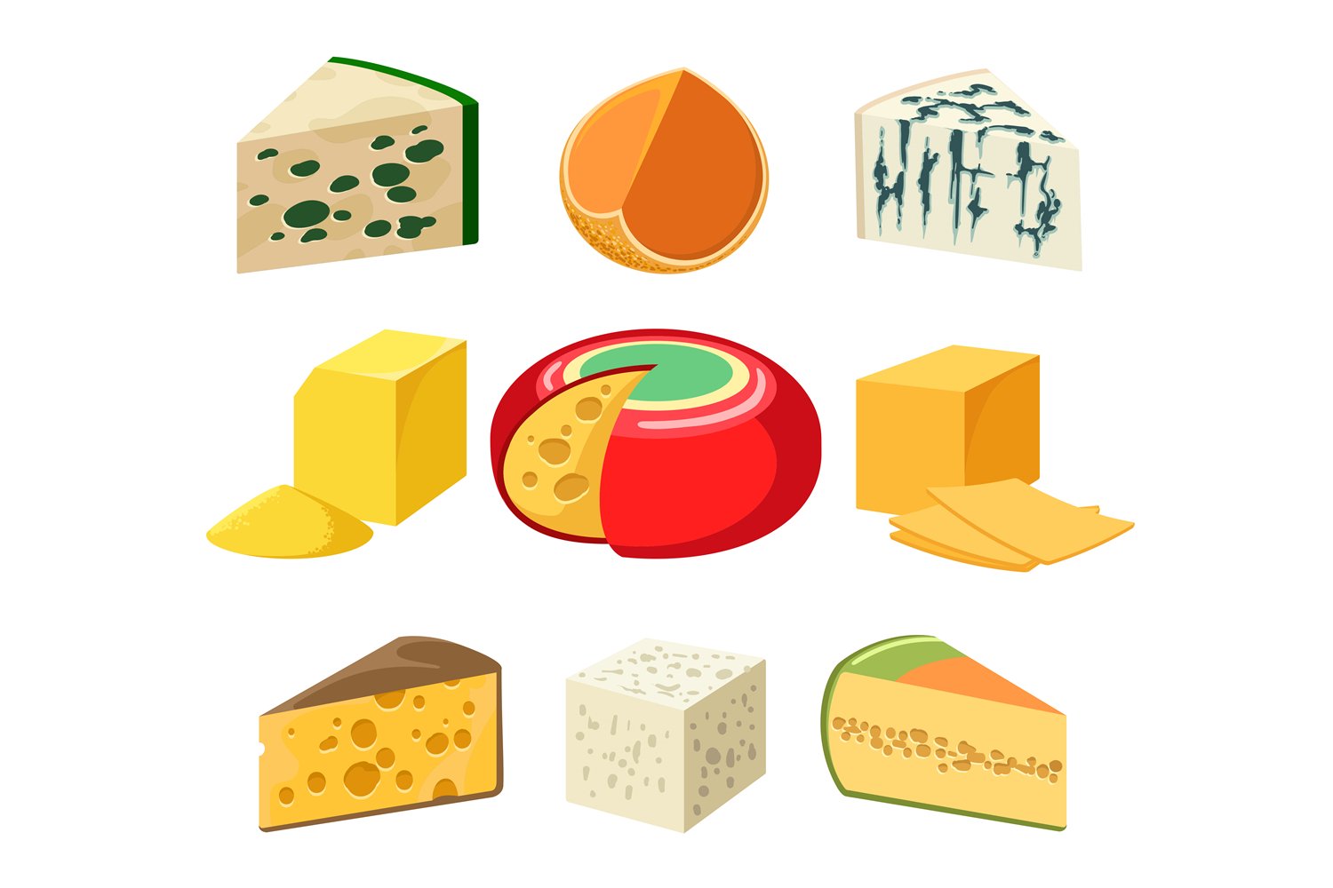 Cheese types and slices (1193875) | Illustrations | Design Bundles