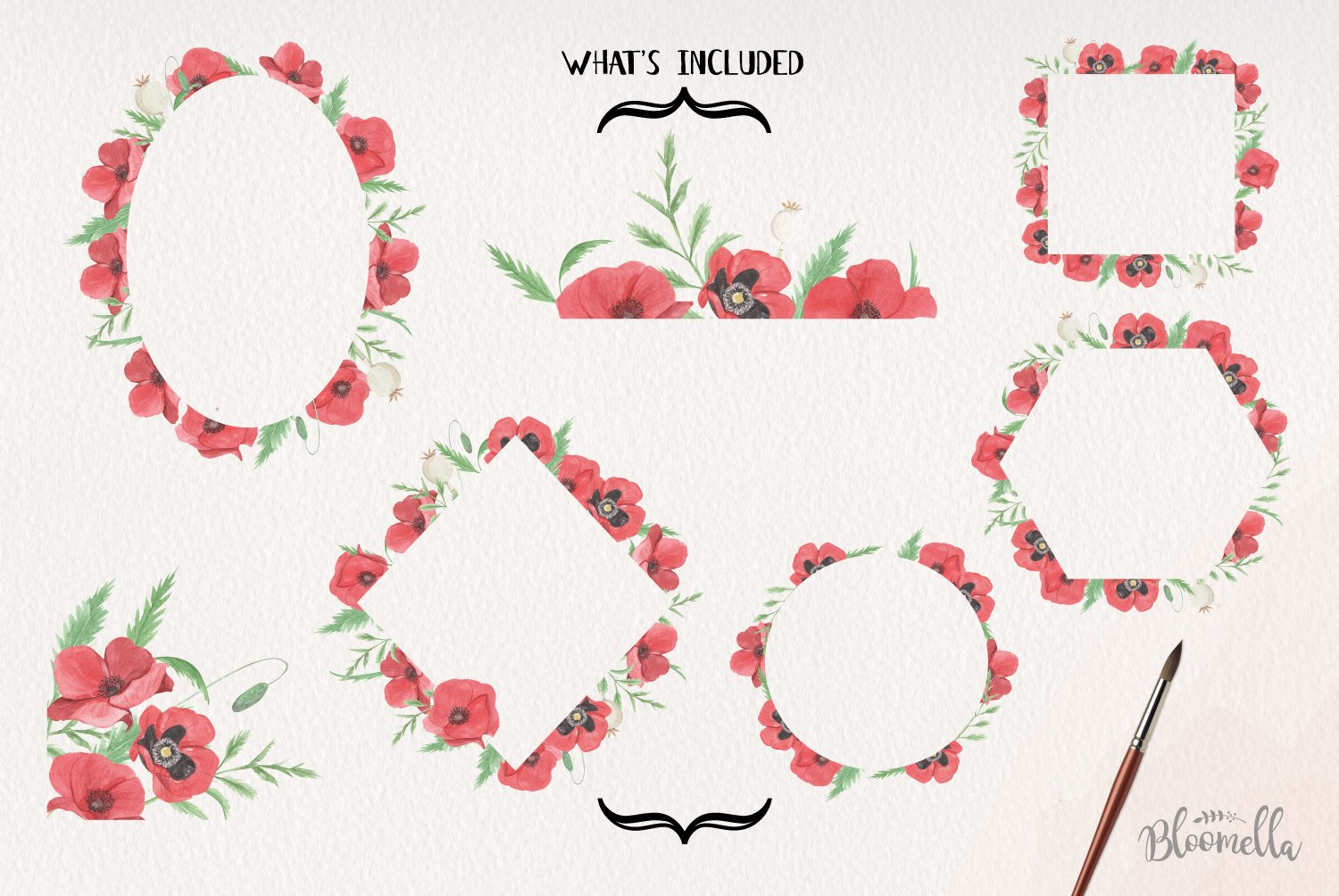 Poppy 7 Frames Foliage Wedding Floral Flowers Red Poppies