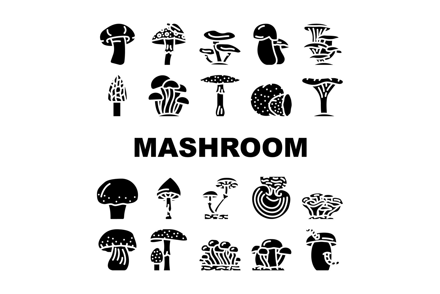 Mushroom Vegetable And Fungus Icons Set Vector (2236572) | Icons ...