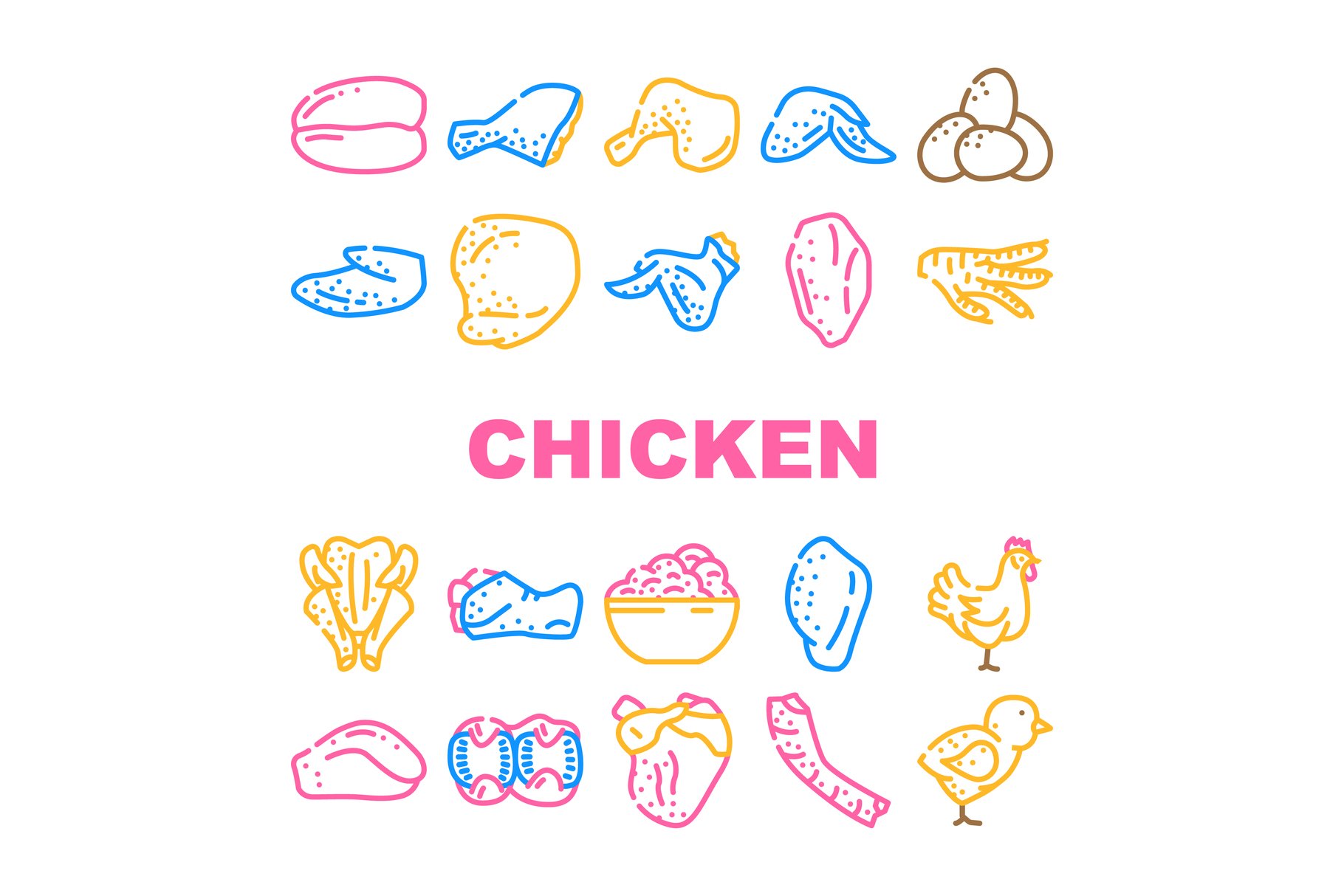 Chicken Carcass, Meat And Organs Icons Set Vector (2236623) | Icons ...