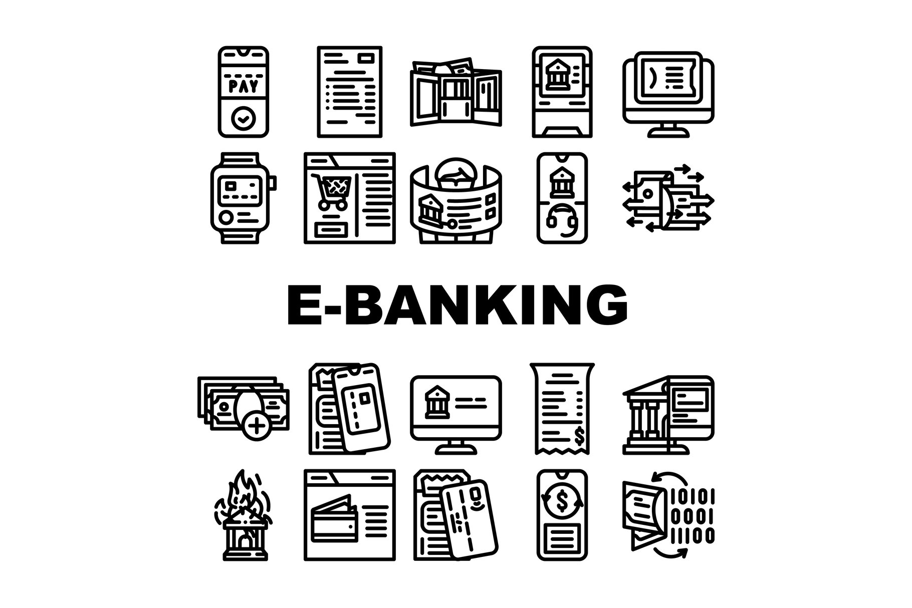 E-banking And Contactless Payment Icons Set Vector (2236628) | Icons ...