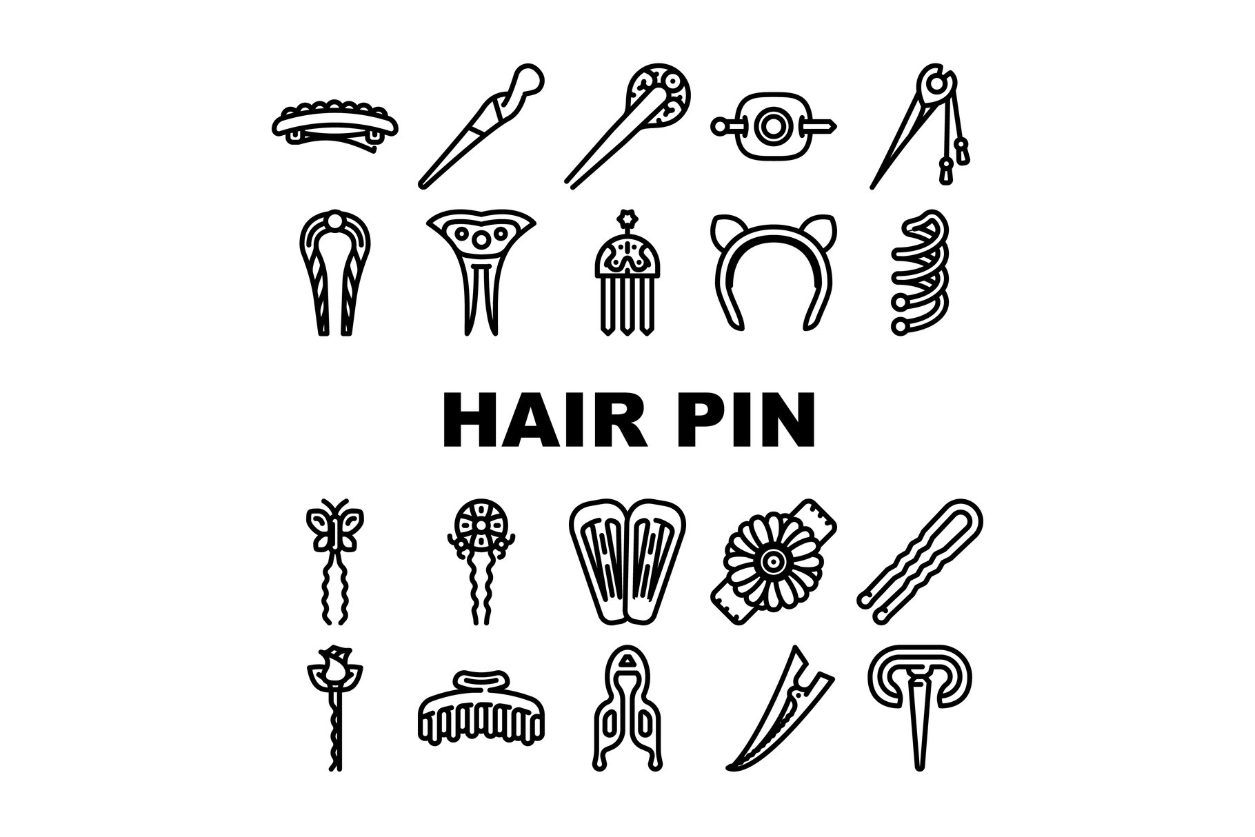 Hair Pin Decorative Accessory Icons Set Vector (2236637) | Icons ...