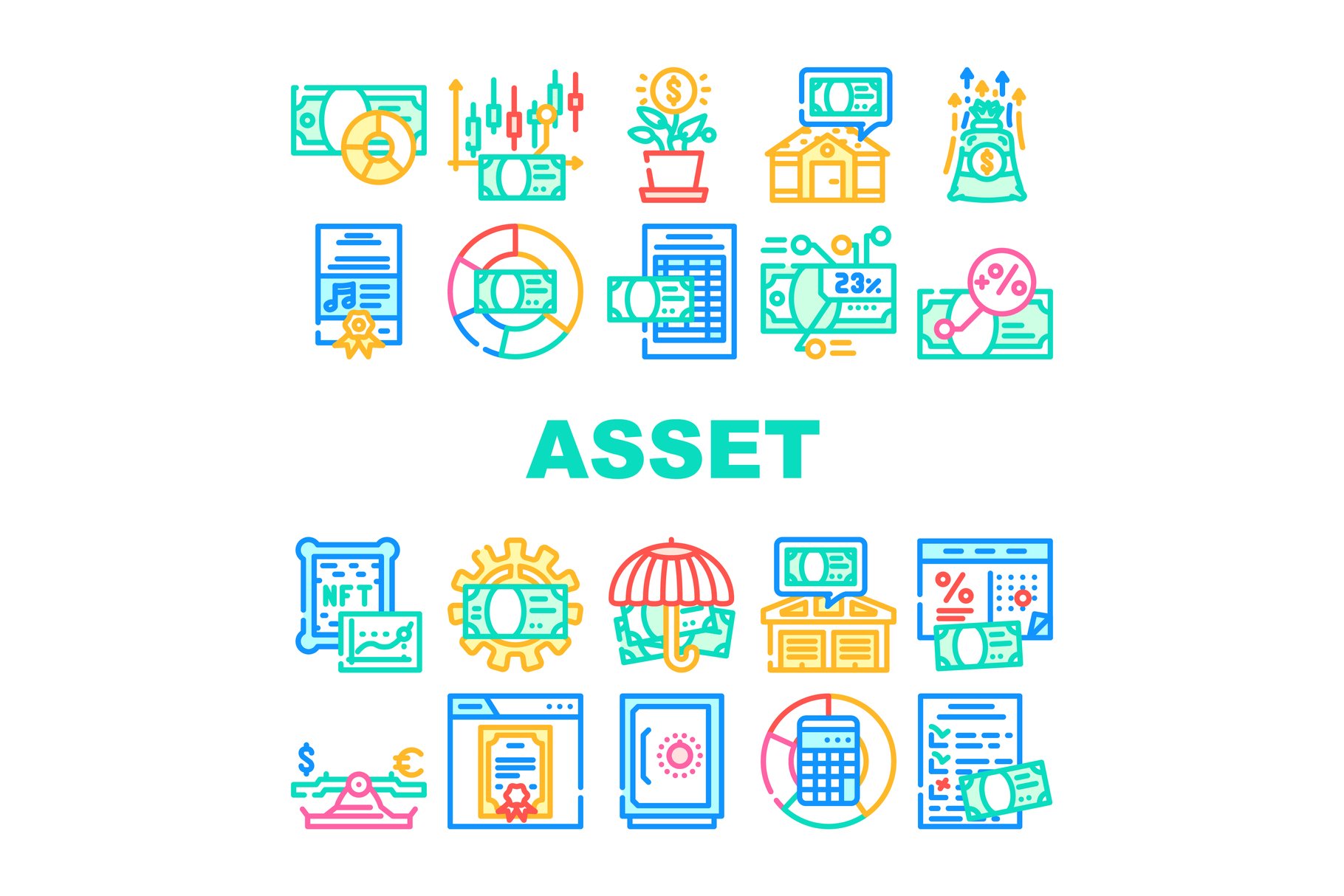 asset management digital business icons set vector (2236736) | Icons ...