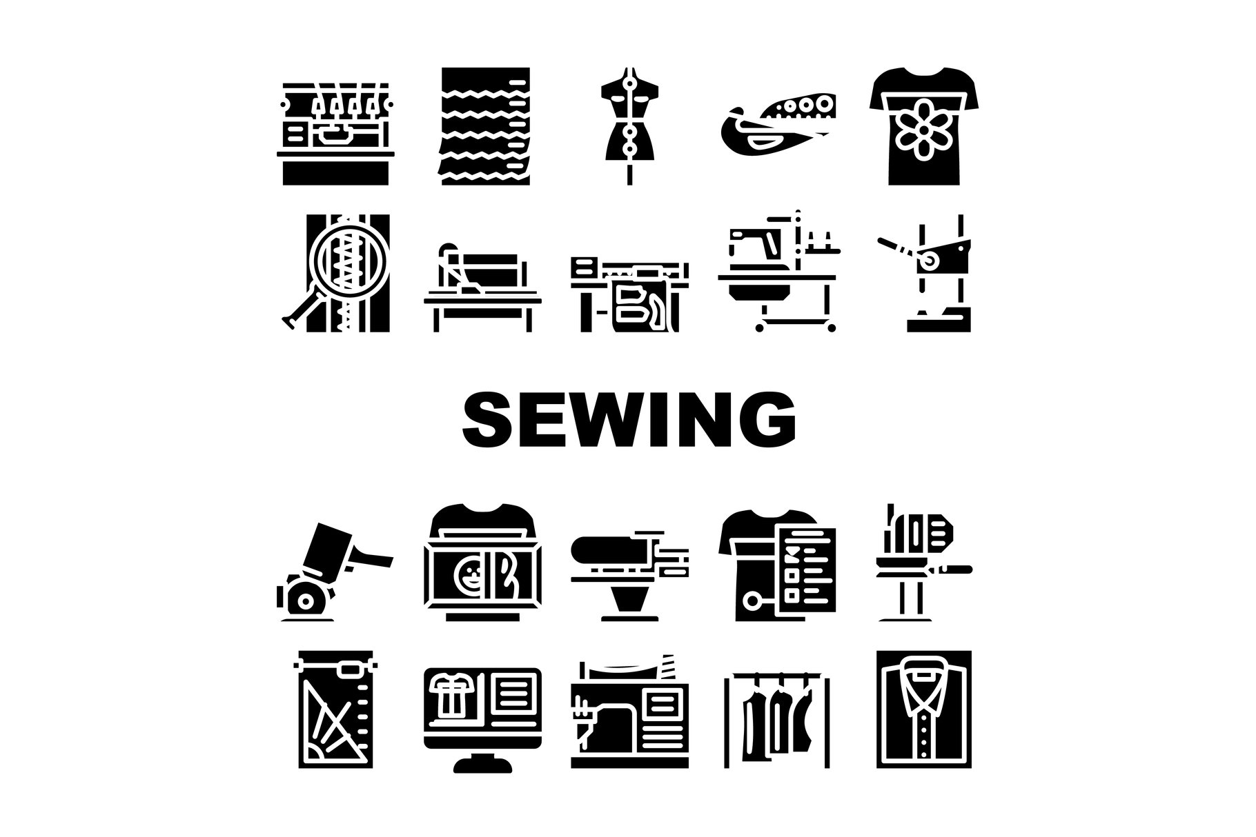 factory sewing sew machine icons set vector (2236764) | Icons | Design ...