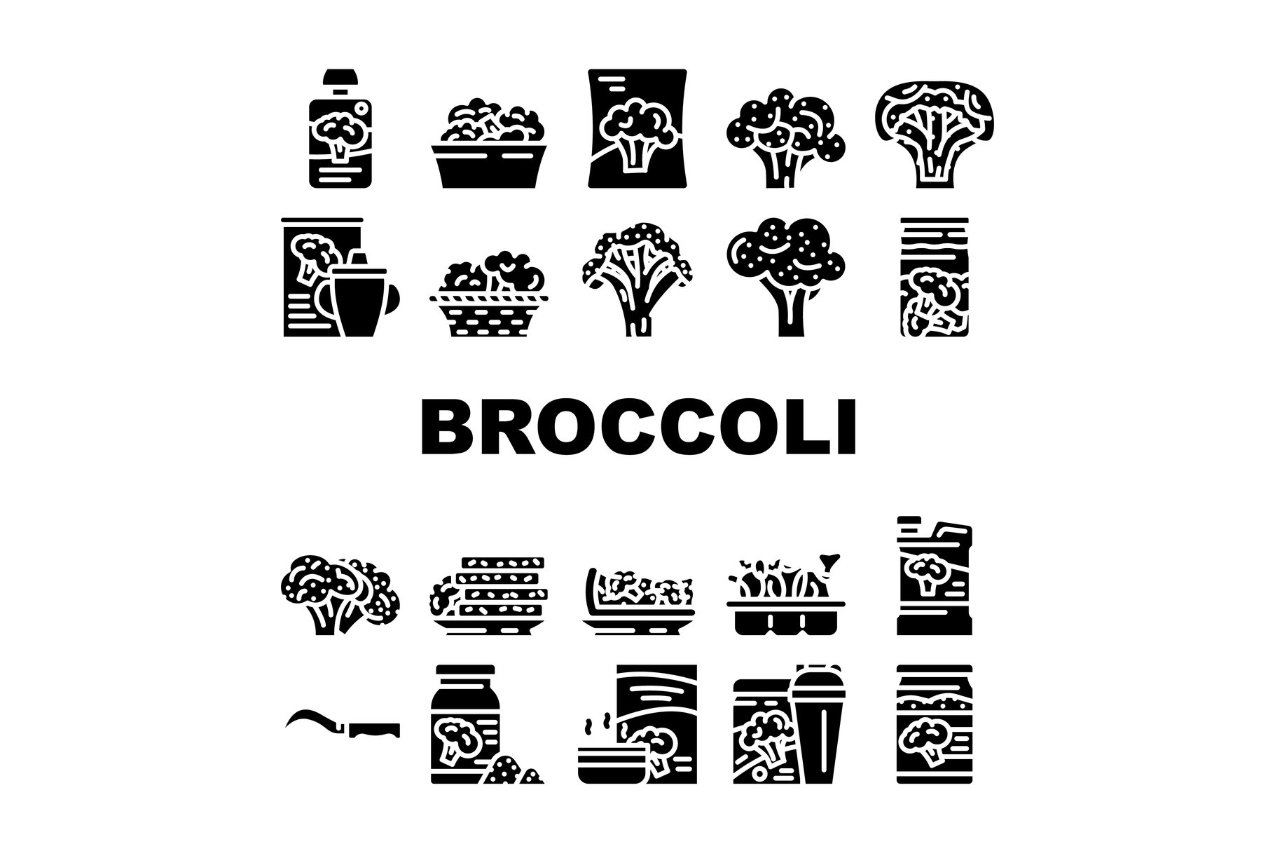 broccoli vegetable green food icons set vector (2236774) | Icons ...
