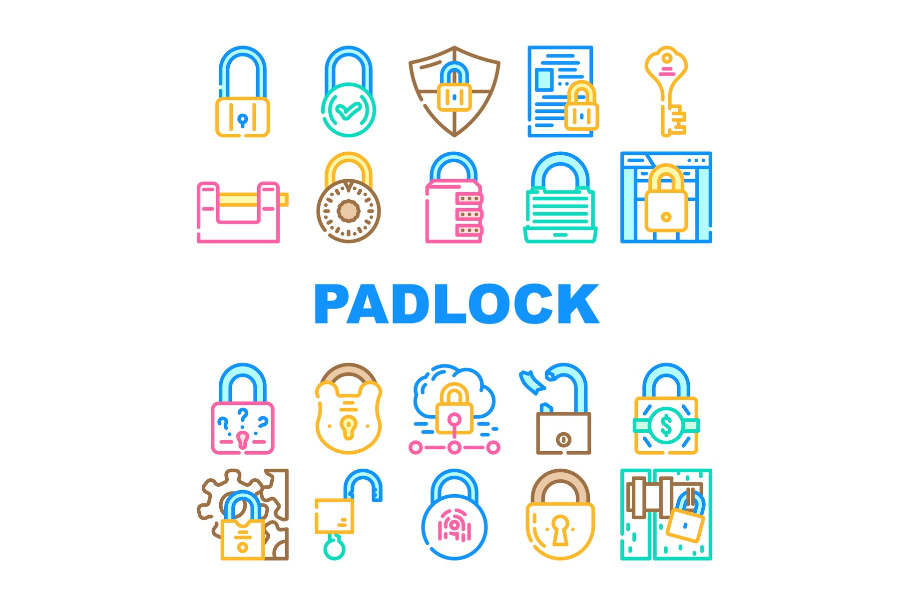 padlock lock safe password icons set vector (2236886) | Icons | Design ...