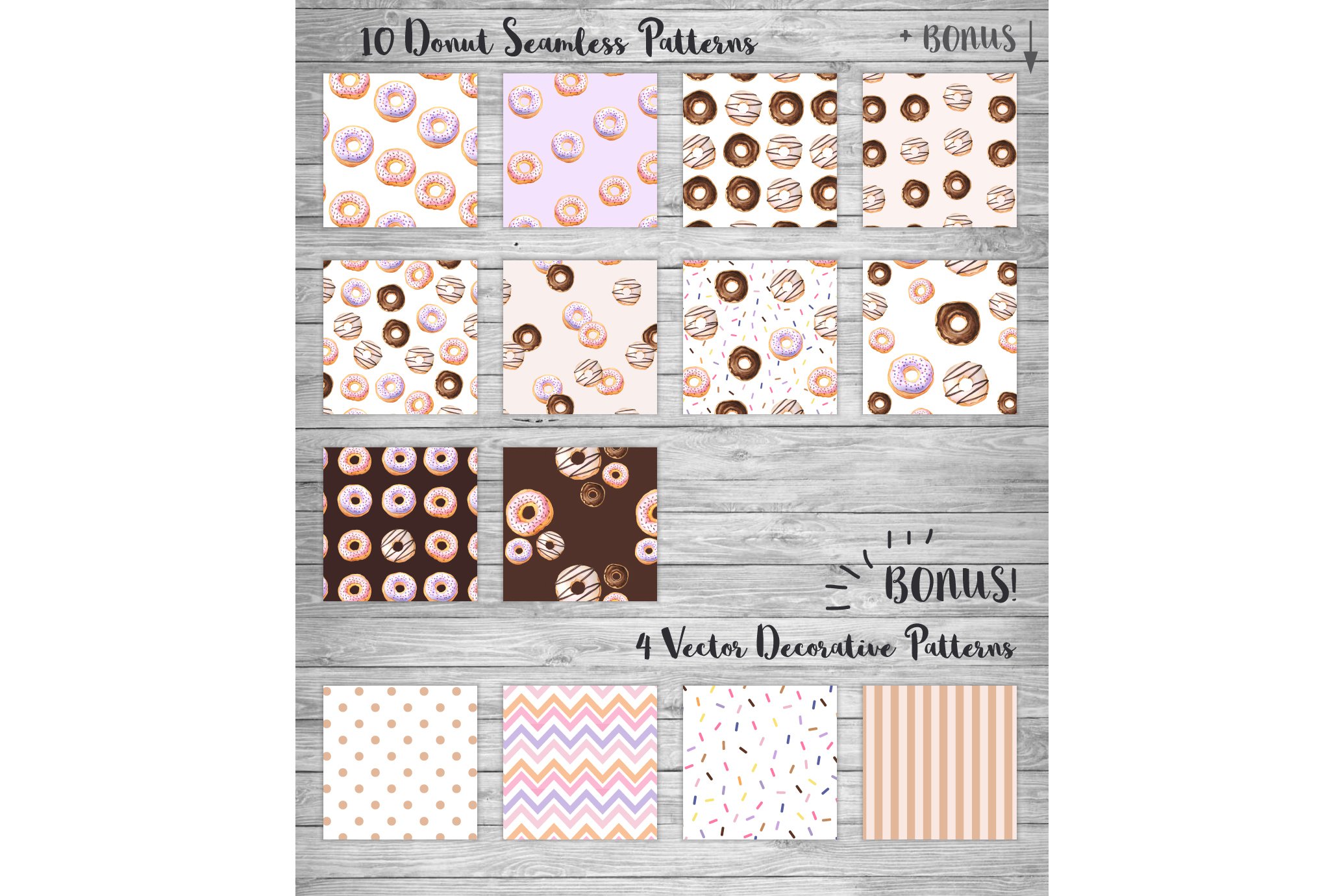 Donut Watercolor Patterns and Graphics (10917) | Illustrations | Design ...