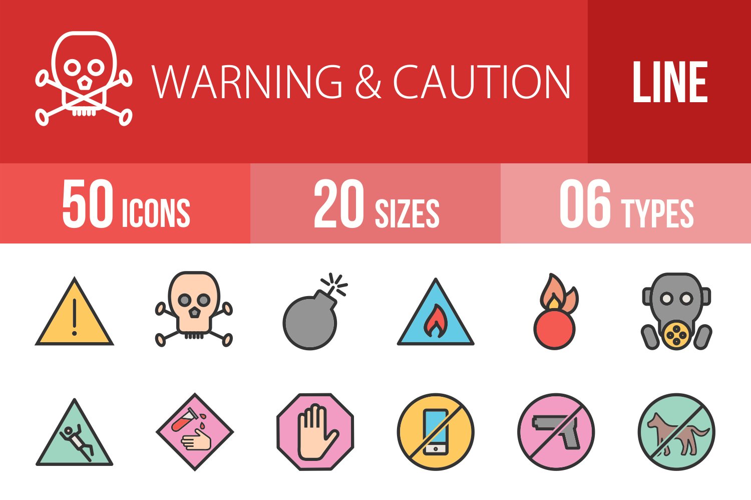 50 Warning & Caution Linear Multicolor Icons (50527) | Icons | Design ...