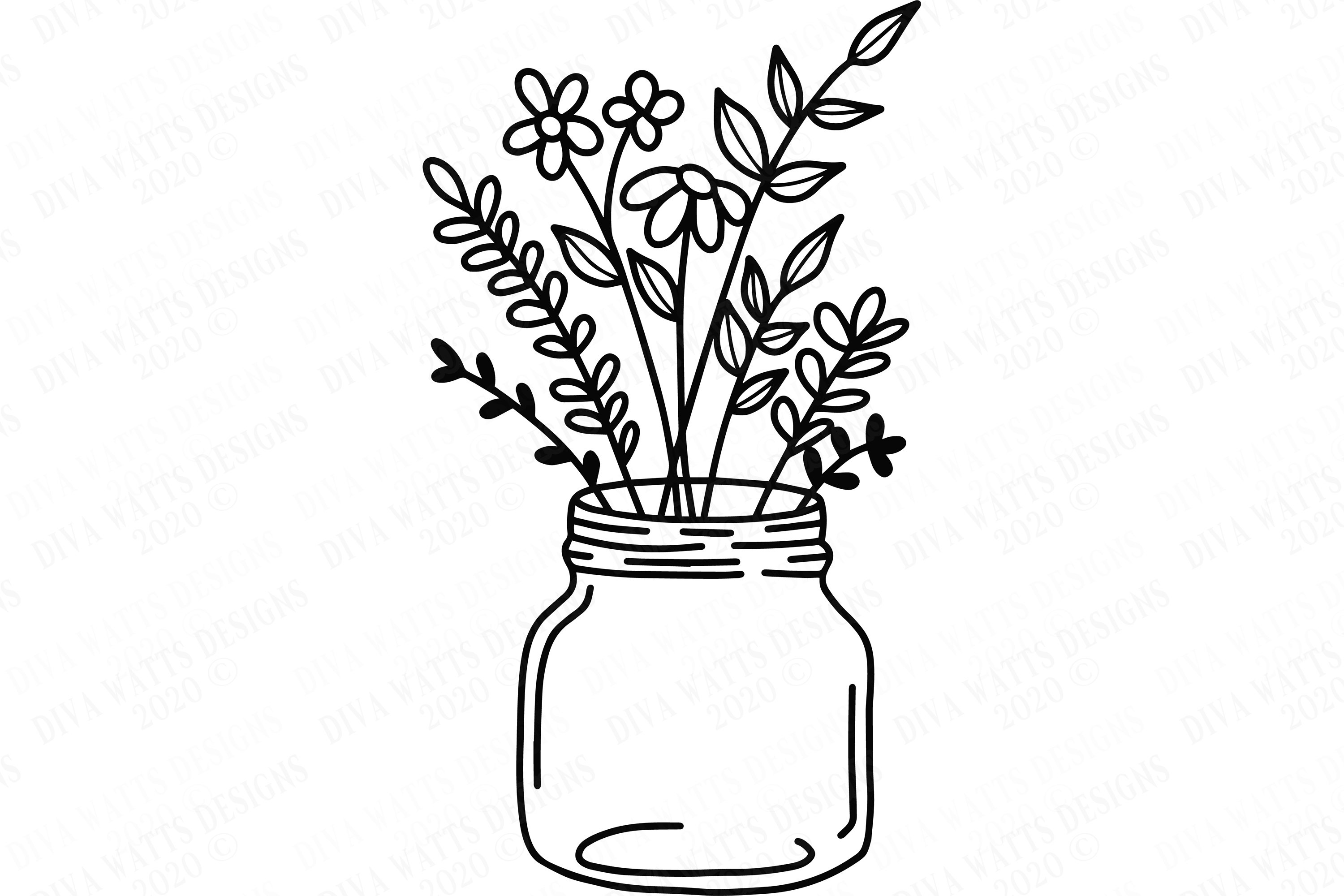 Mason Jar Daisy Bouquet - Farmhouse Floral Frame SVG DXF (562709 ...