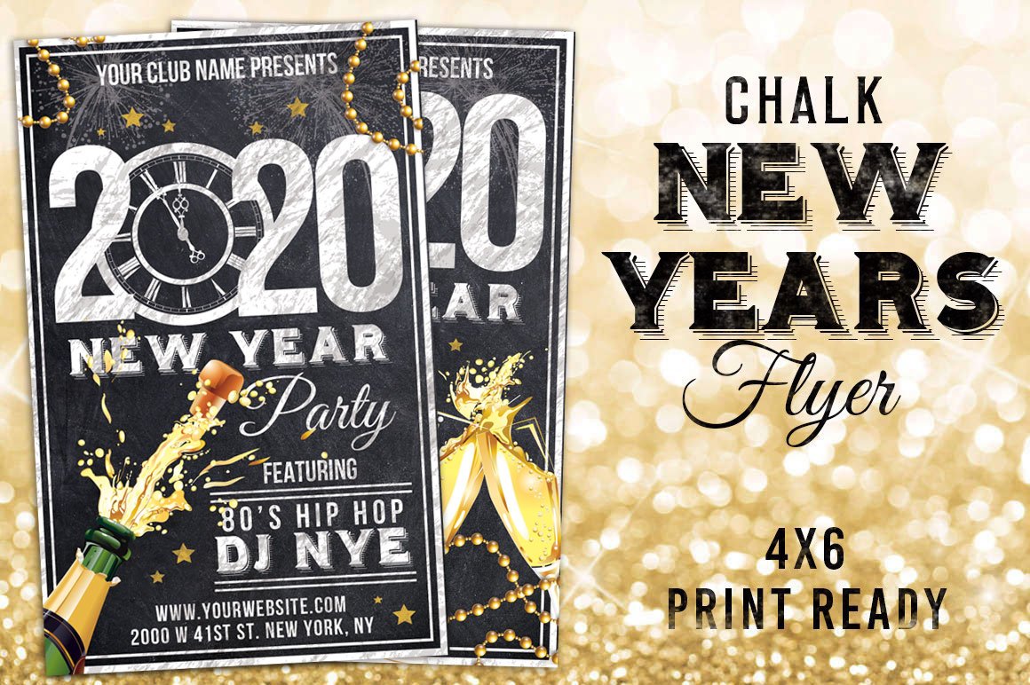 Chalk New Years Eve Flyer (9332) | Flyers | Design Bundles