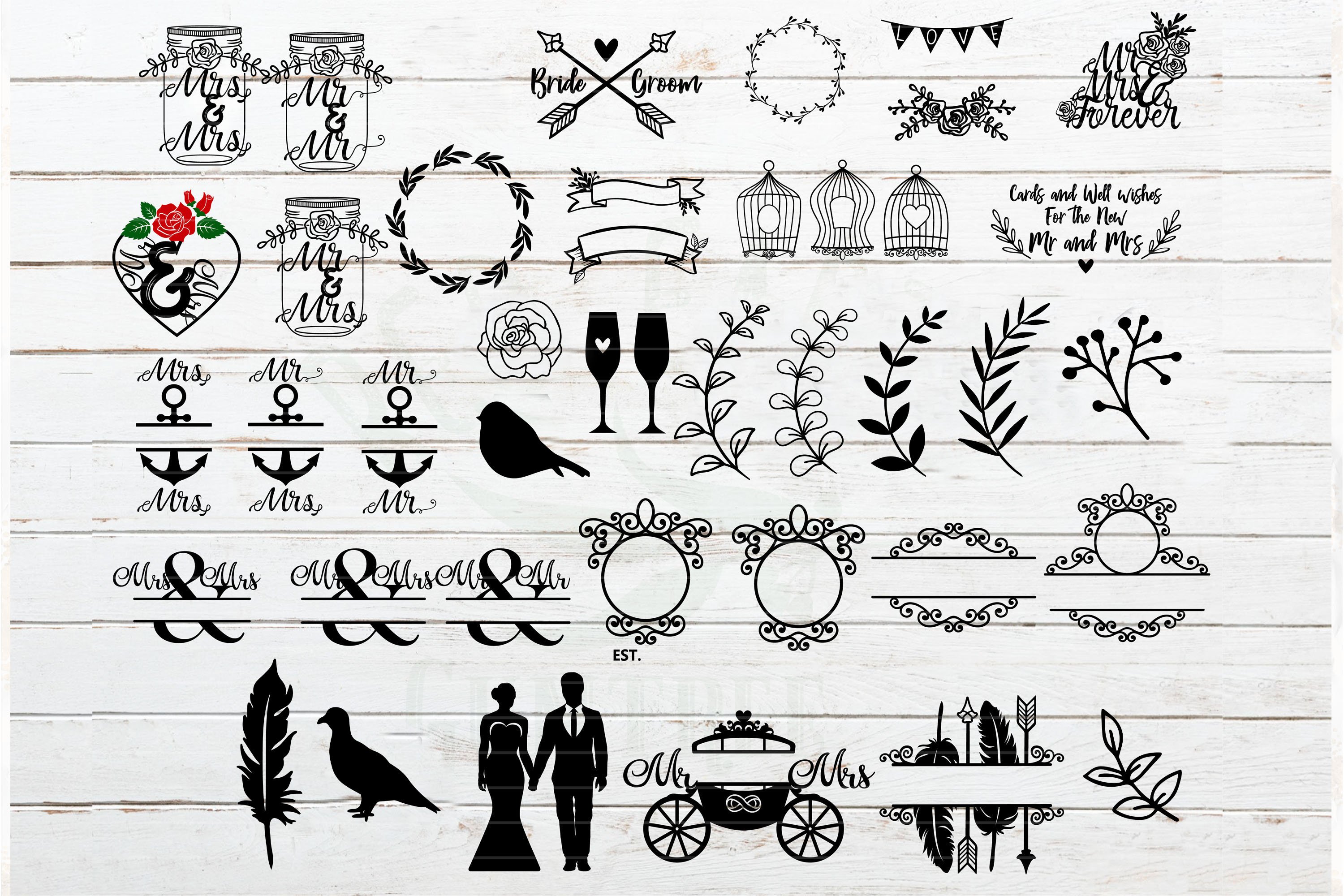 The Huge Wedding,newlyweds,decor elements SVG,DXF,PNG bundle (575603 ...