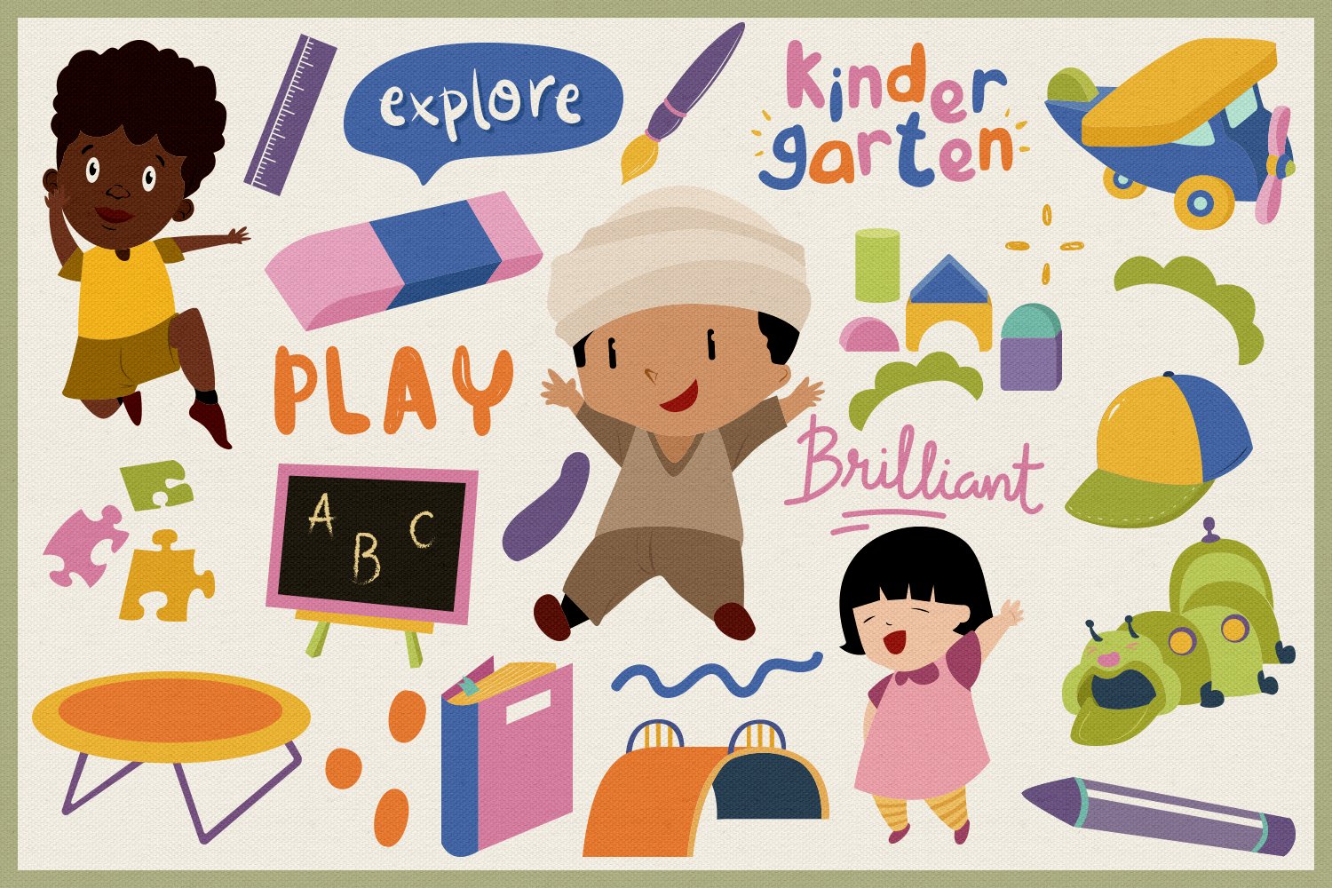 Kindergarten Vector Clipart & Seamless Patterns