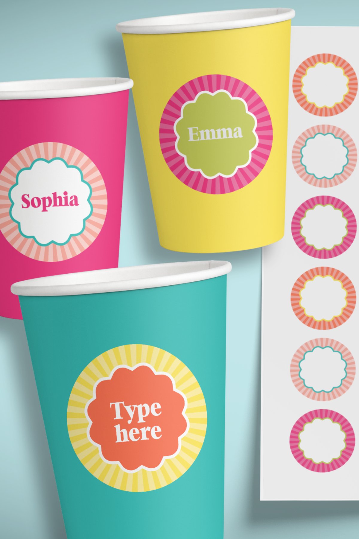 Small Summer Party Labels A4 US Letter Layout Editable Text