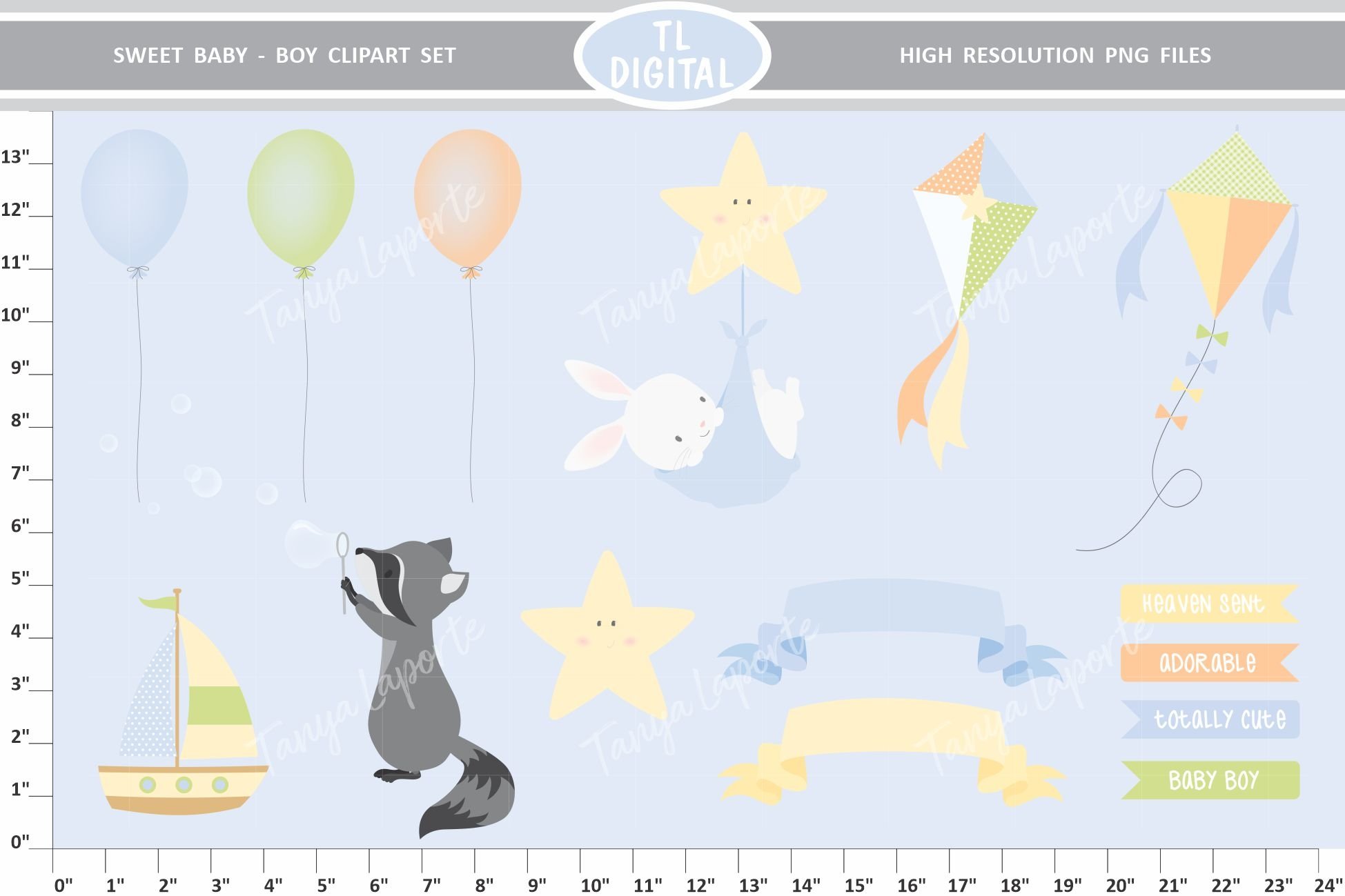 Sweet Baby Boy Clipart Set - 25 Baby themed Graphics (348694 ...
