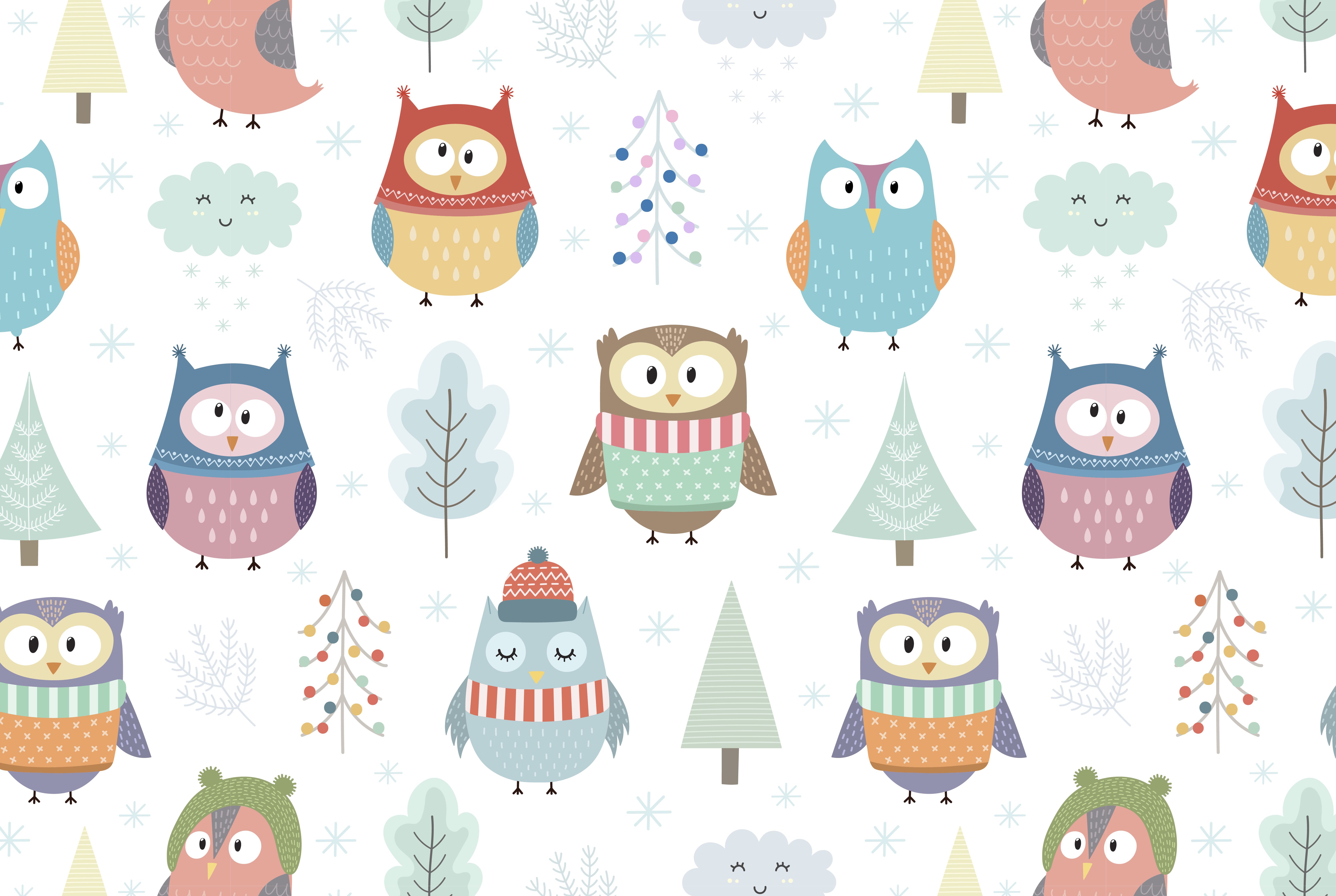 Winter Owls: patterns, cards and elements (41342) | Patterns | Design ...