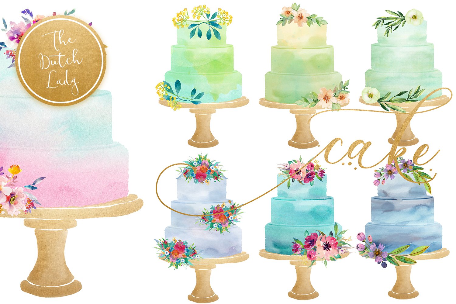Watercolor Layered Wedding Cake Clipart (122414) | Illustrations ...