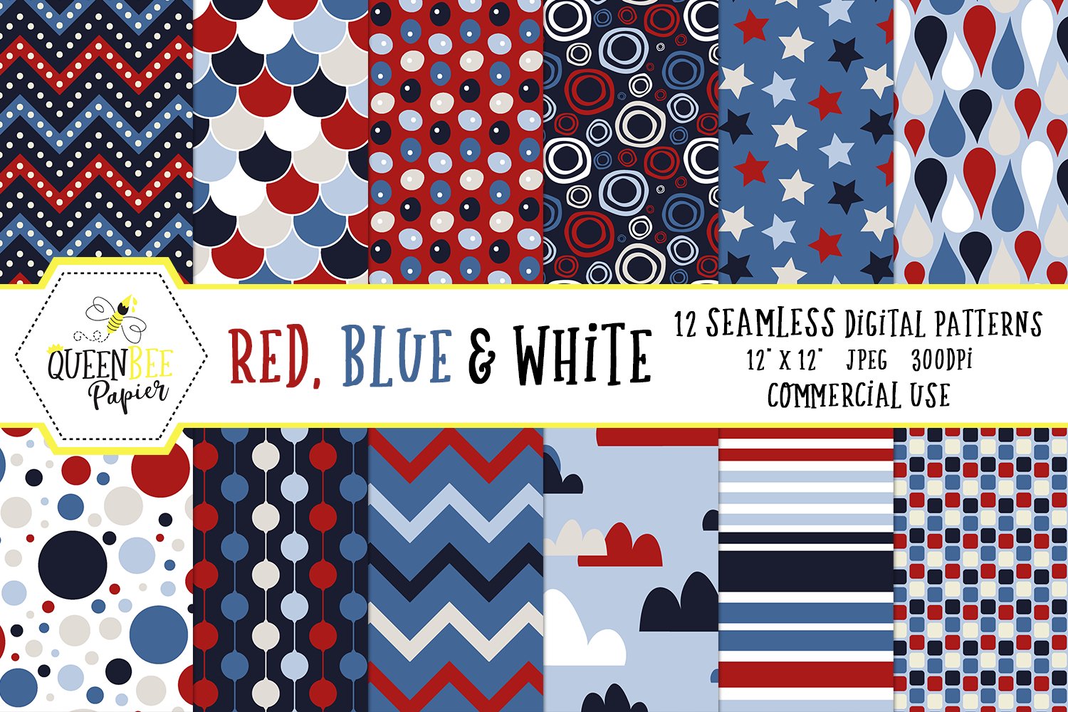 Red, White And Blue Seamless Digital Patterns (93139) | Patterns ...