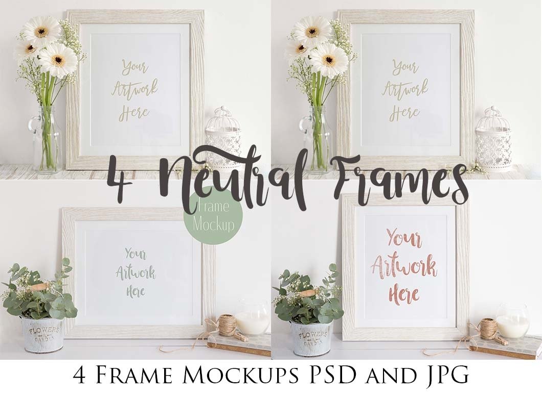 4 Neutral tones Frame Mockups (42193) | Mockups | Design Bundles