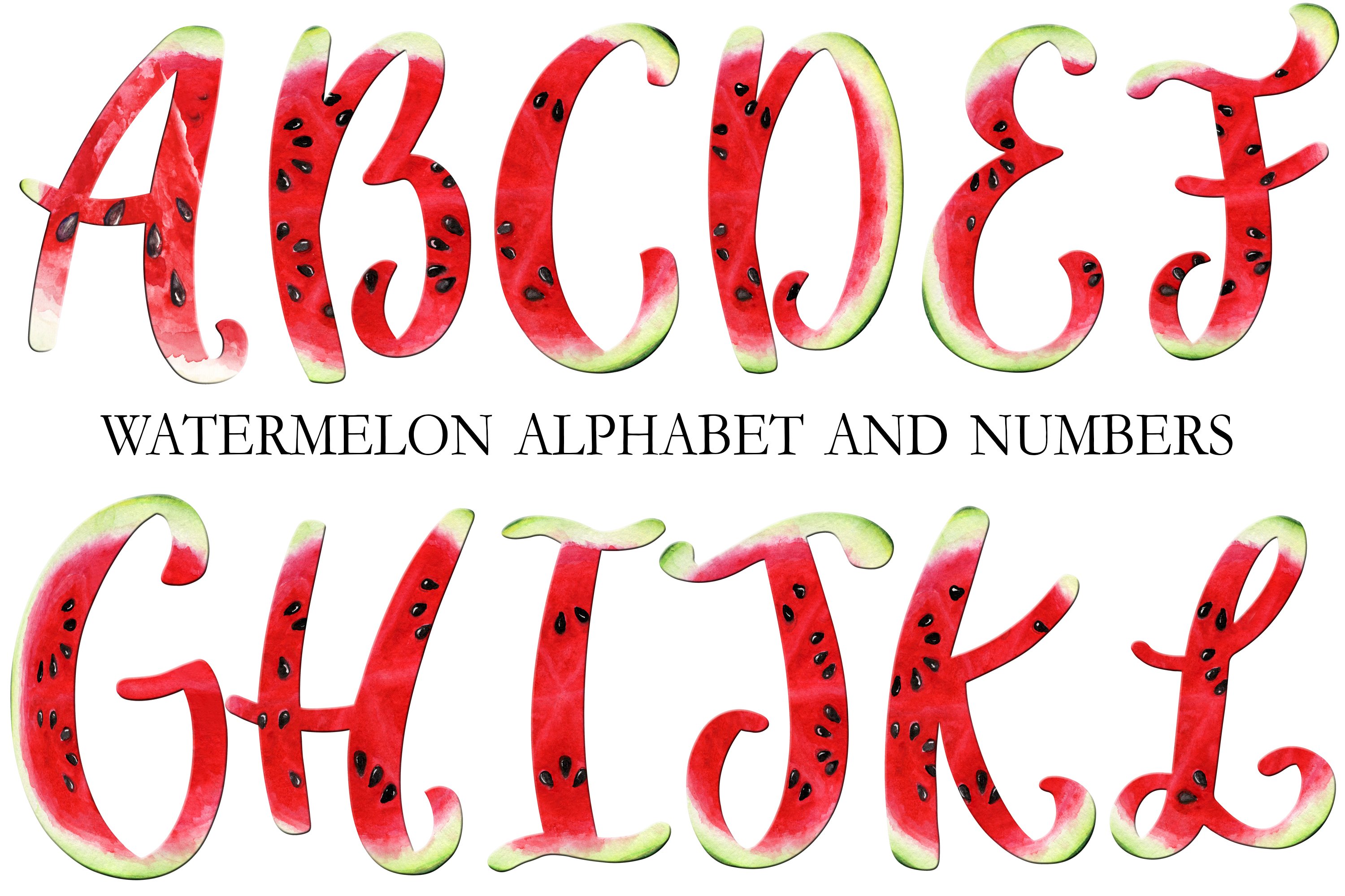Watermelon Alphabet and Numbers, Summer Clipart, Watercolor (671146 ...
