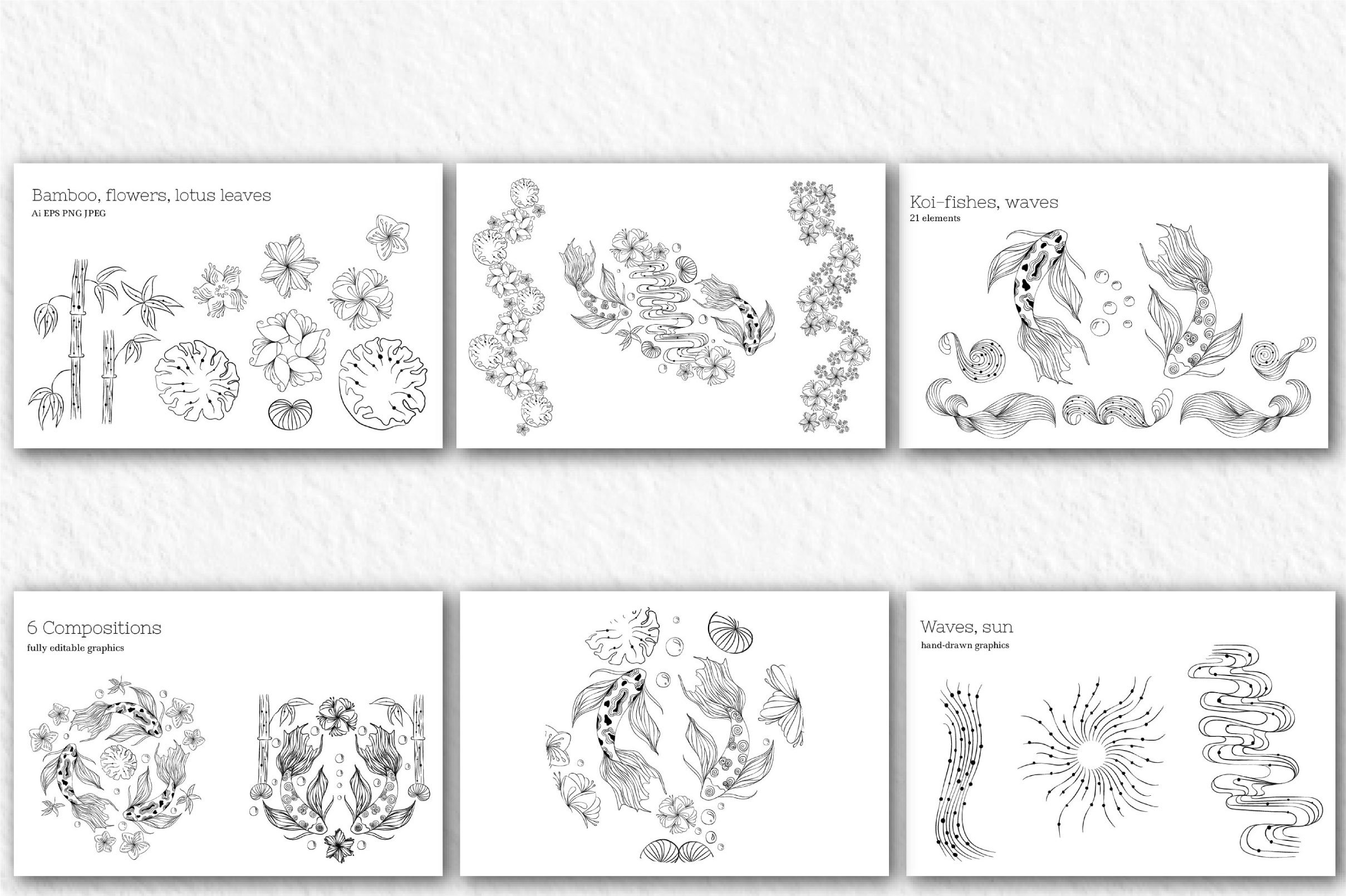 Japanese Line art Clipart and Pattern Bundle (486108) | Illustrations ...