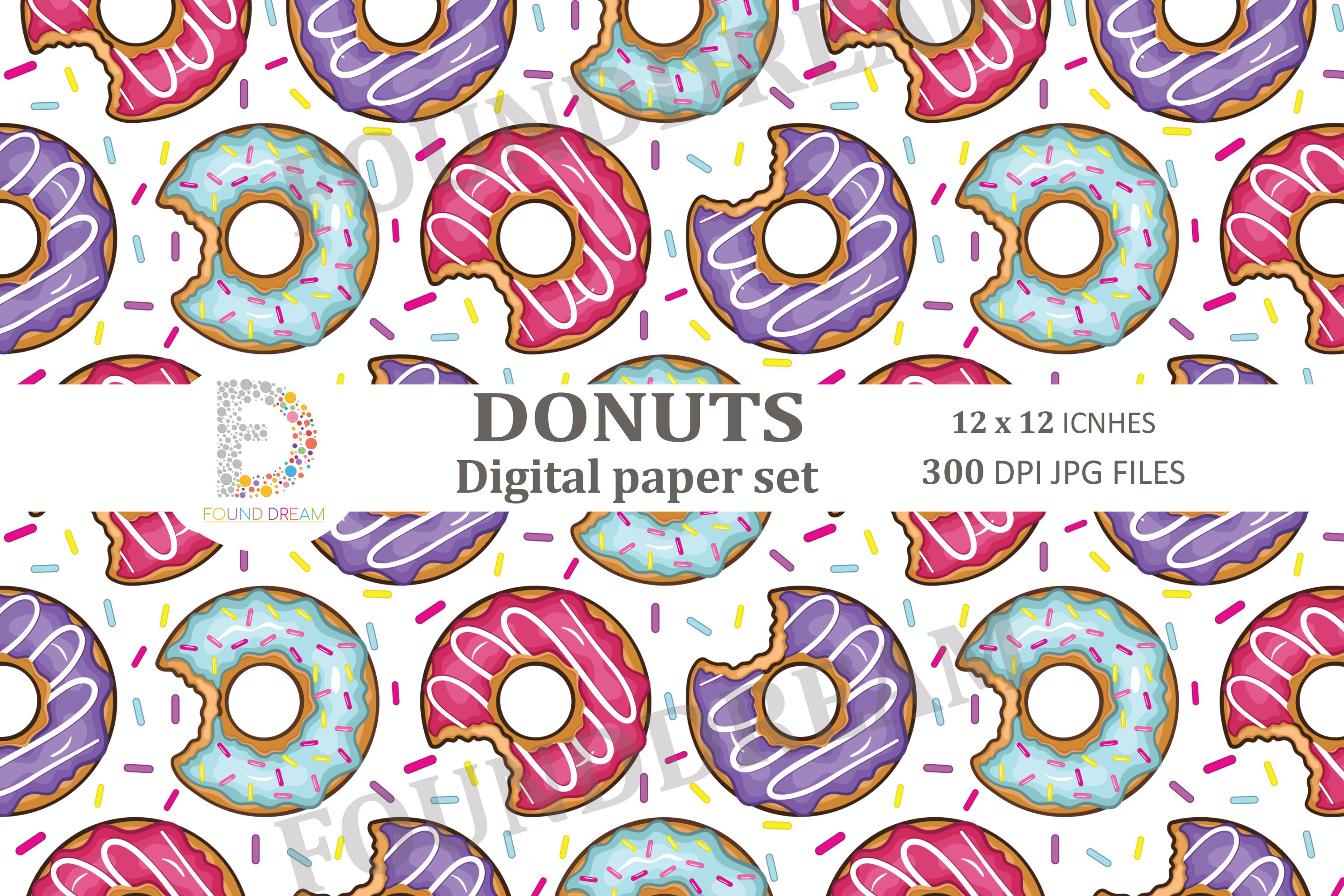 Donuts Digital Papers| 12 x 12 inches 300DPI JPG files (562831 ...