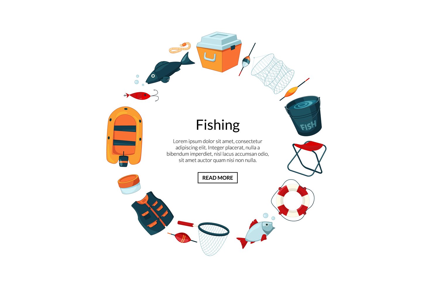 Vector cartoon fishing equipment (843702) | Illustrations | Design Bundles