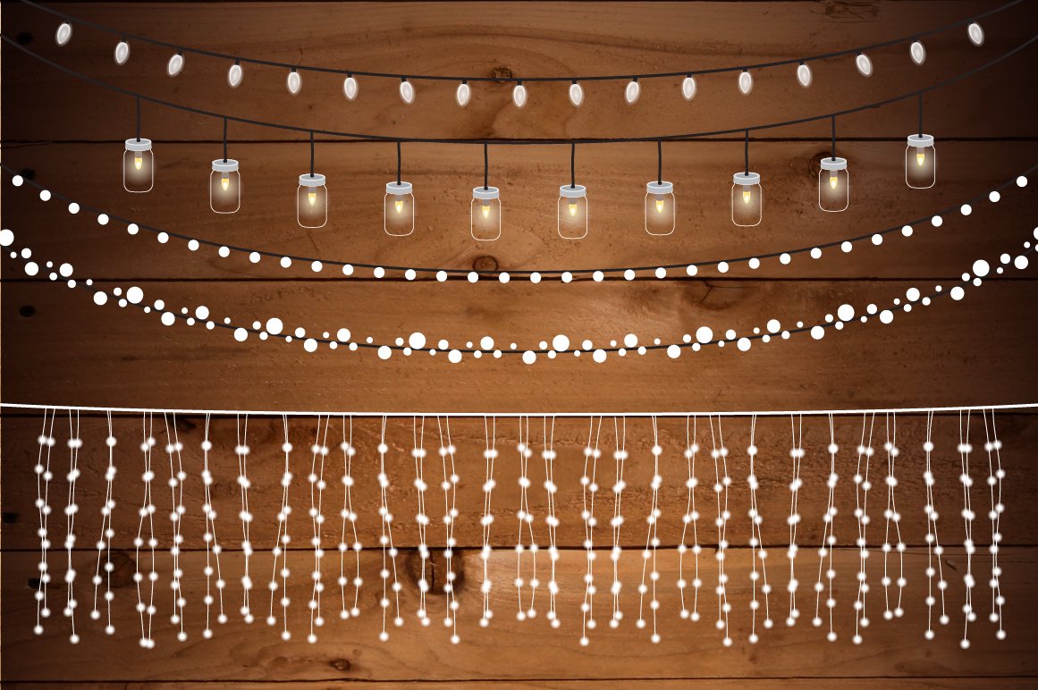 String Lights Clip Art Set - PNG, AI (81787) | Decorations | Design Bundles