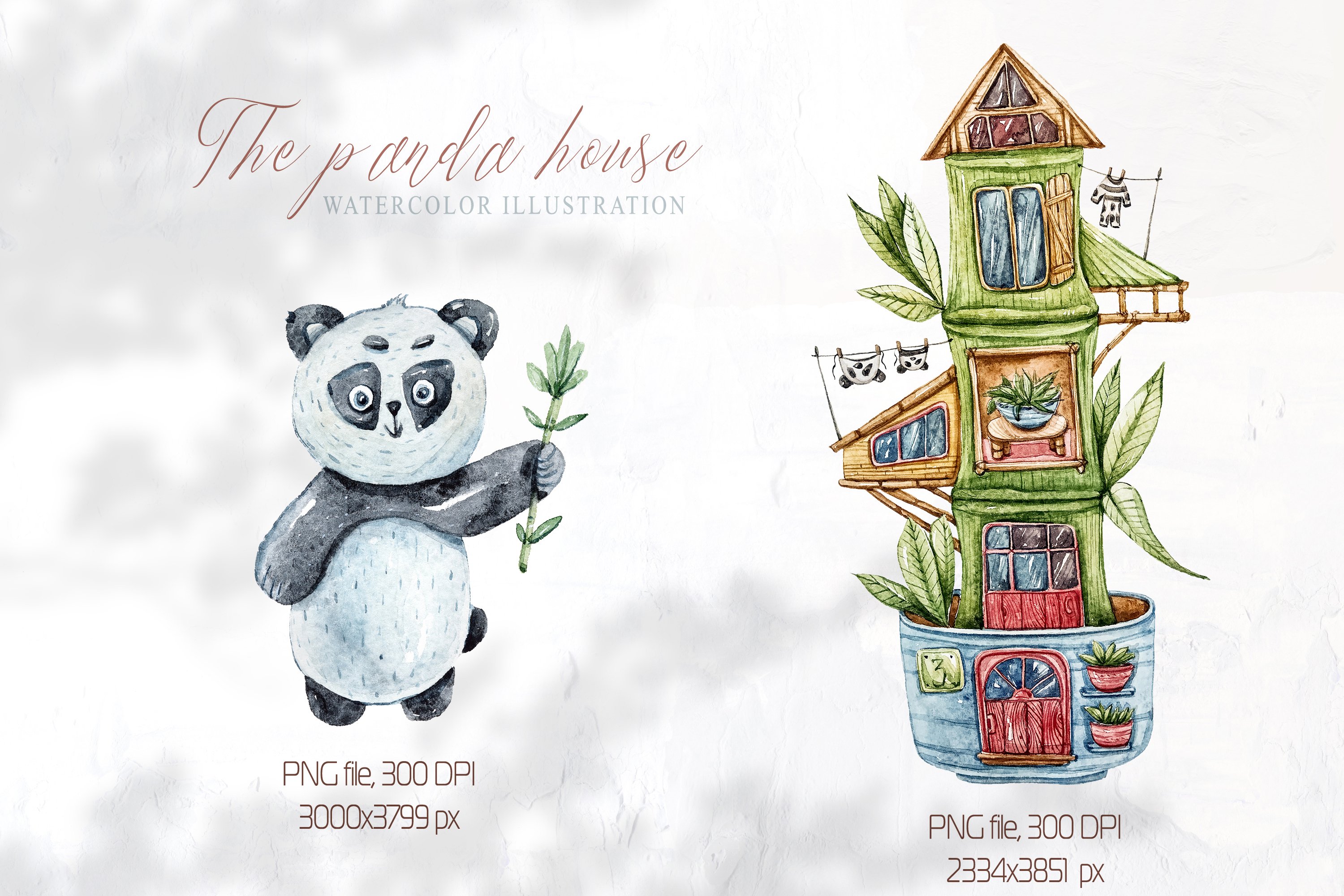 Watercolor cute panda clipart. Cartoon fantasy house clipart (1181415 ...
