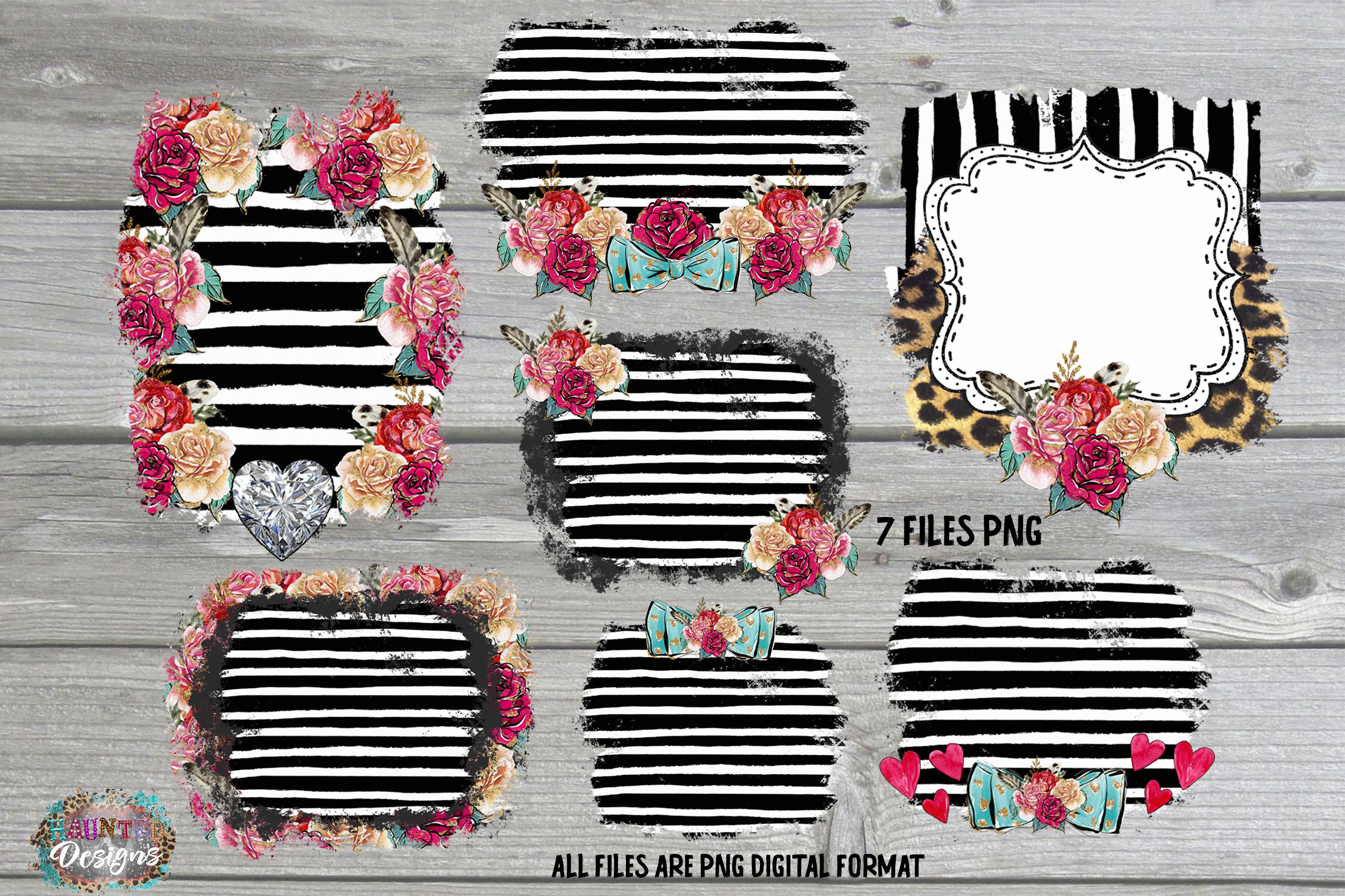 Stripe Floral Frame Sublimation Bundle Clip Art (1040938) | Sublimation ...