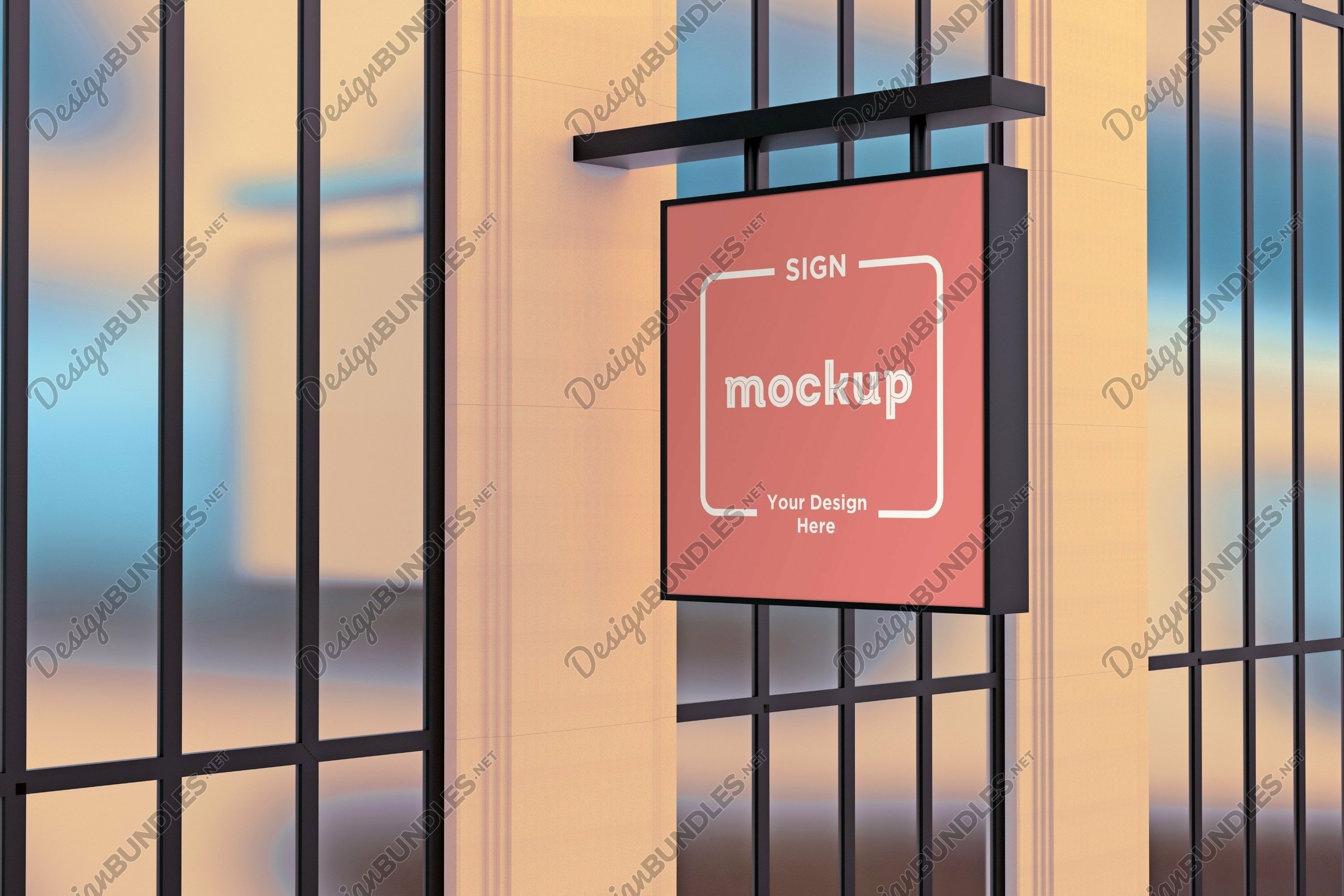 Square Wall Mount Façade Sign Mockup (1452608) | Signage | Design Bundles