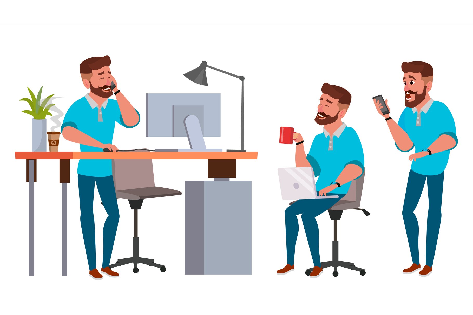 Business Man Character Vector. Working Man. Bearded. (706425 ...