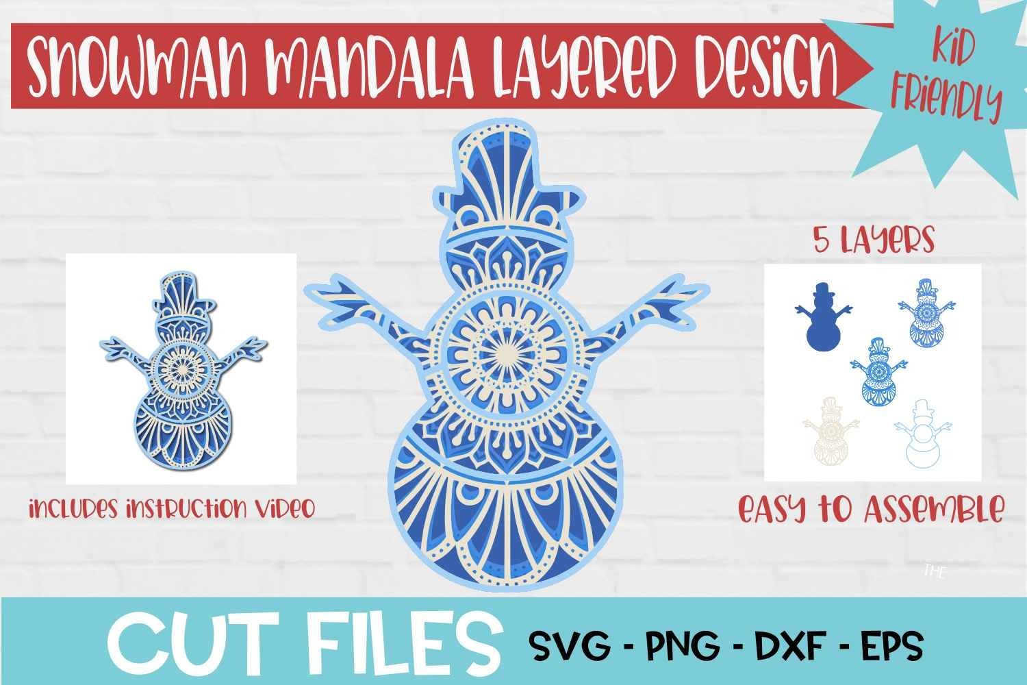 Snowman Mandala 3D Layered SVG Design